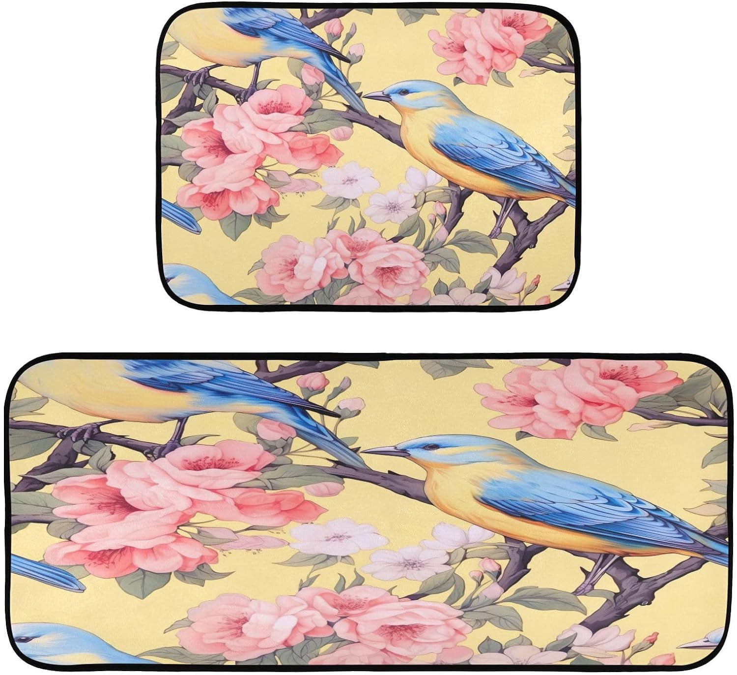 GZHJMY Bird Flower Pink Kitchen Rug Set of 2 Non Slip Washable ...
