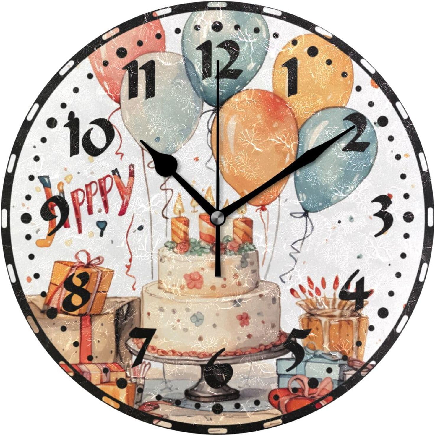 GZHJMY Birthday Cake Wall Clock, PVC Silent Non Ticking 10 Inch Battery ...