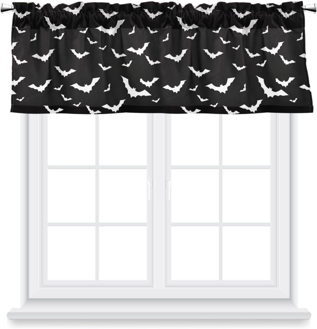 GZHJMY Black Bats Halloween Animal Valance Curtain for Kitchen Window ...
