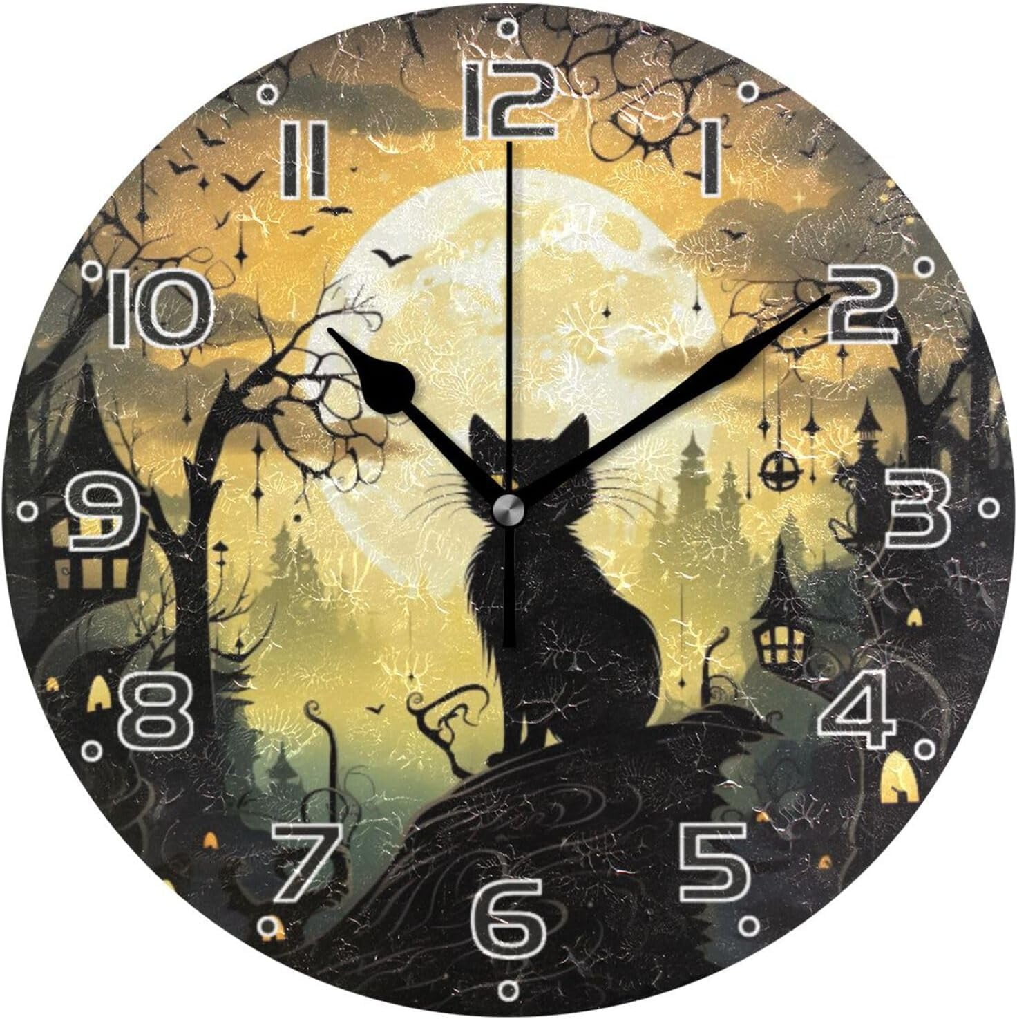 GZHJMY Black Cat Clock Silent Round PVC Wall Clock Non Ticking Battery Device Clocks Creative ...