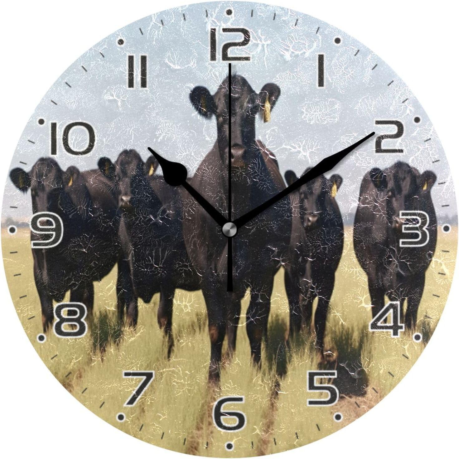 GZHJMY Black Cows Clock Silent Round Wall Clock Non Ticking Battery ...