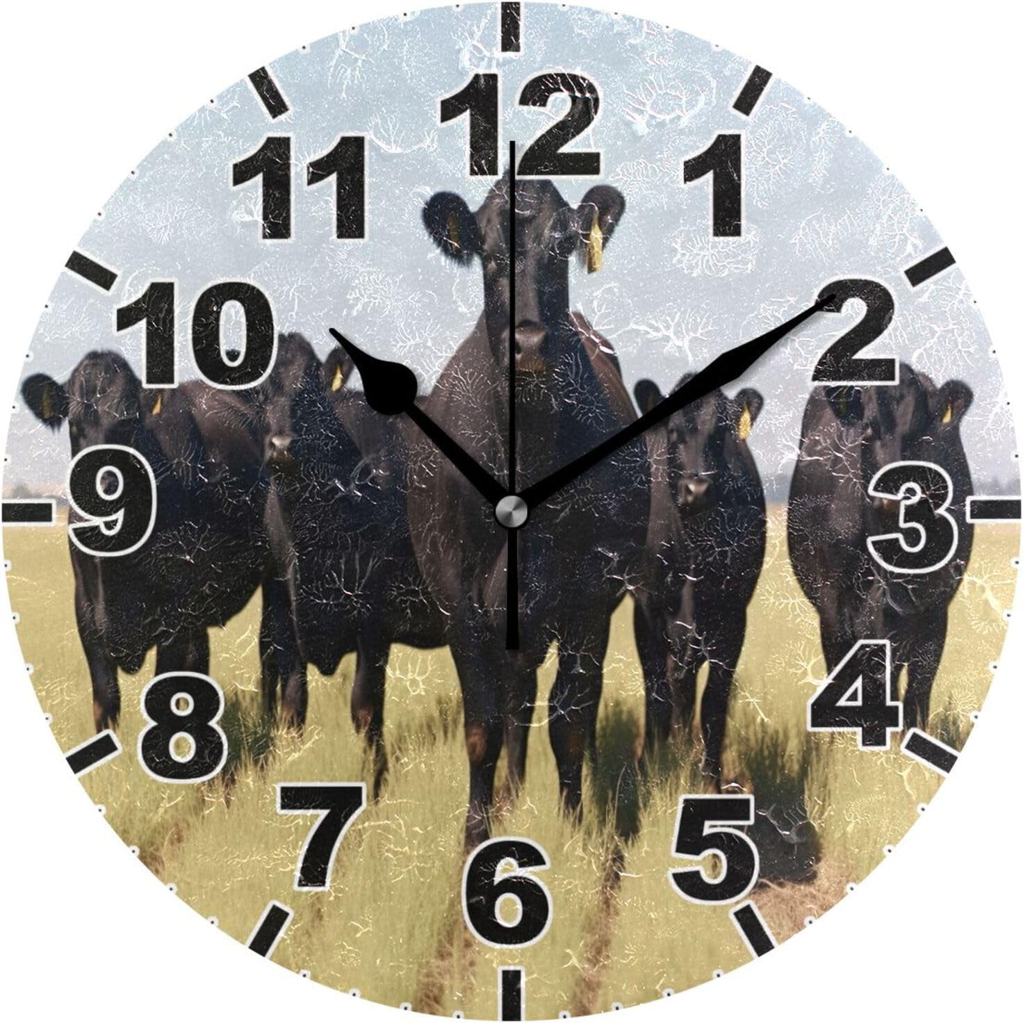 GZHJMY Black Cows Round PVC Wall Clock, Battery Operated Silent Non ...