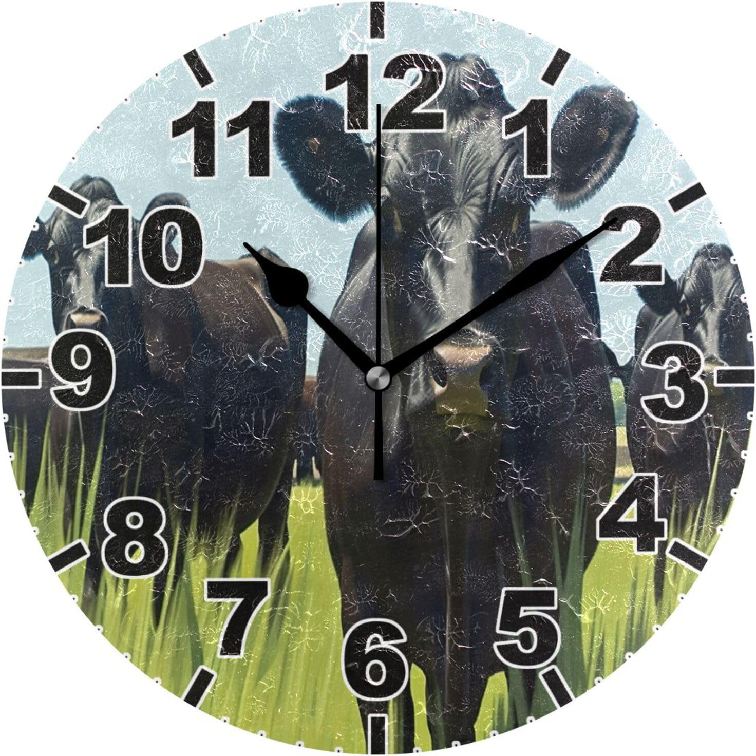 GZHJMY Black Cows Round Wall Clock, Battery Operated Silent Non Ticking ...