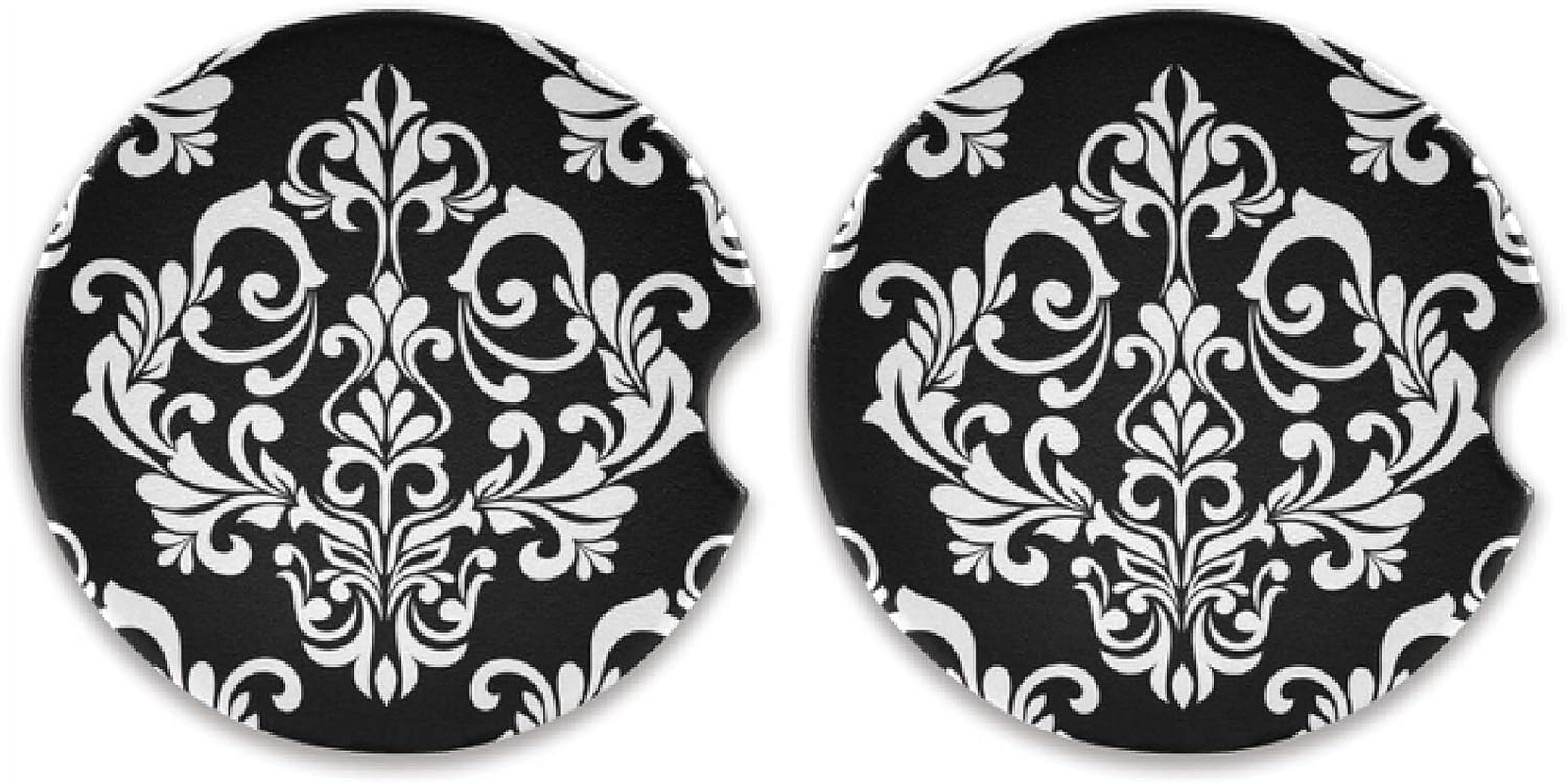 GZHJMY Black Damask Baroque Floral Car Coasters 2 Pack Drinks Absorbent ...