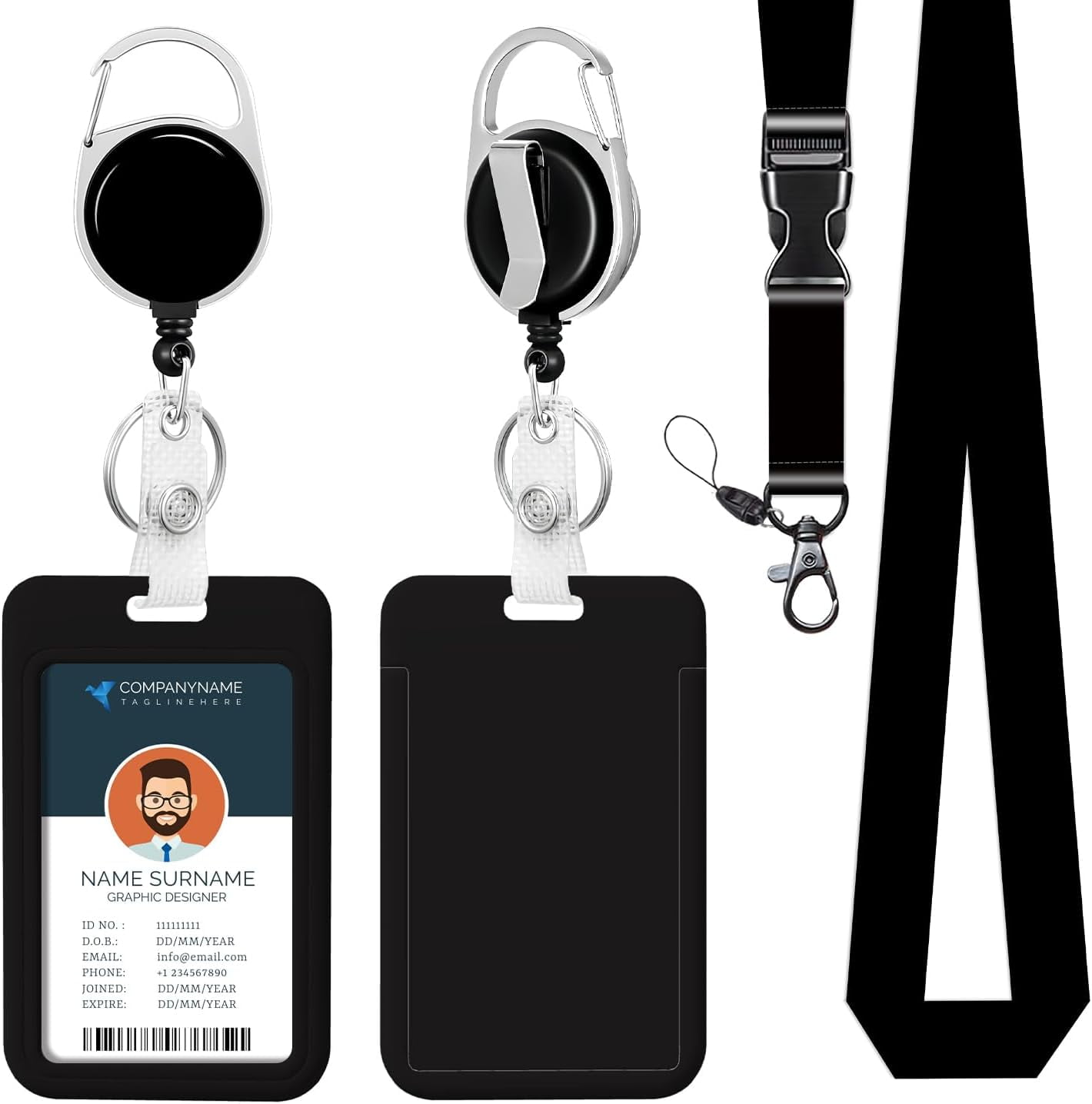 GZHJMY Black ID Badge Holder Lanyards for ID Badge Reel Retractable ...
