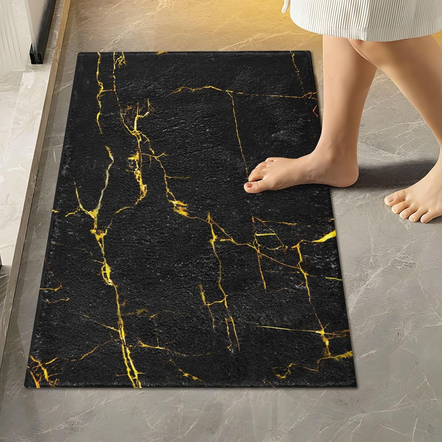 GZHJMY Black Marble Texture Bathroom Rug 24"×16",Non-Slip High ...
