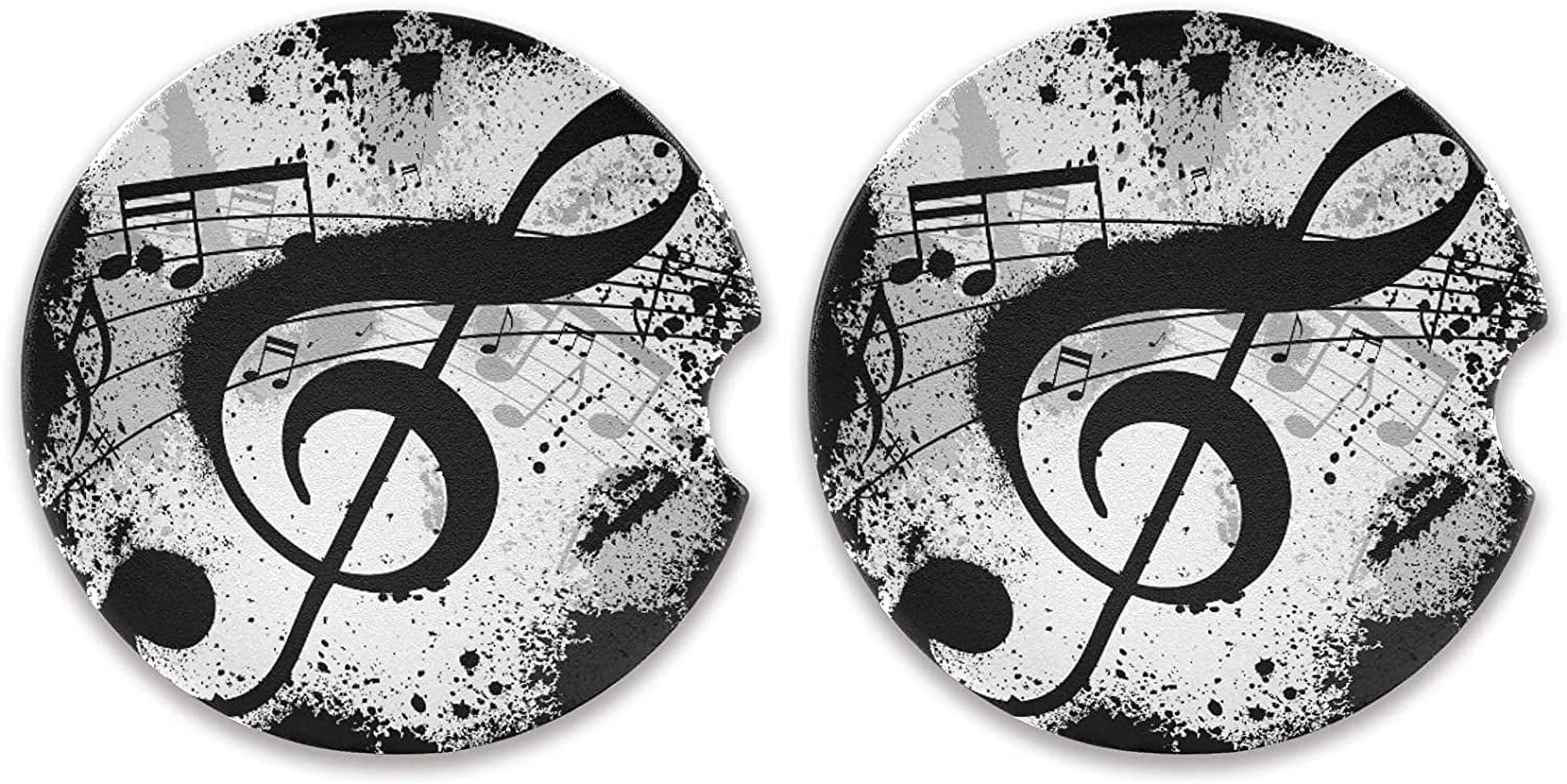 GZHJMY Black Music Notes Car Coasters-2 Pack, Absorbent Ceramic ...