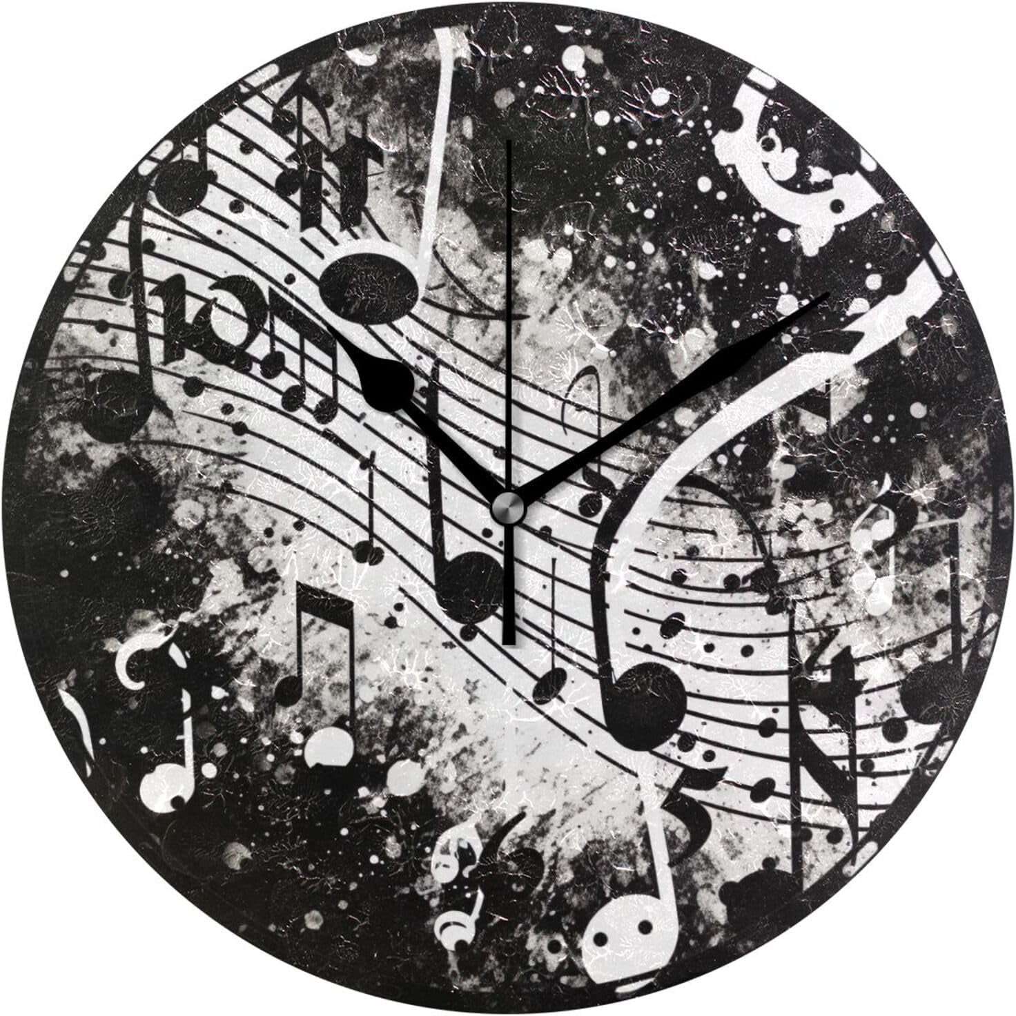GZHJMY Black Music Notes Wall Clock, Silent Non Ticking 10 Inch Battery ...