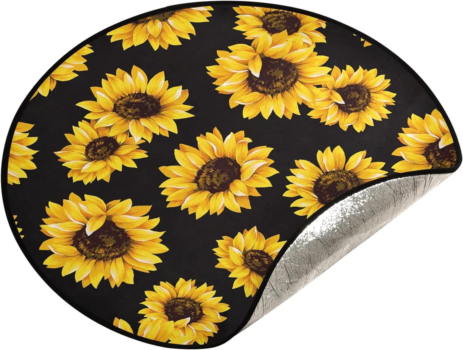 GZHJMY Black Sunflower Christmas Tree Mat, Round Christmas Tree Stand ...