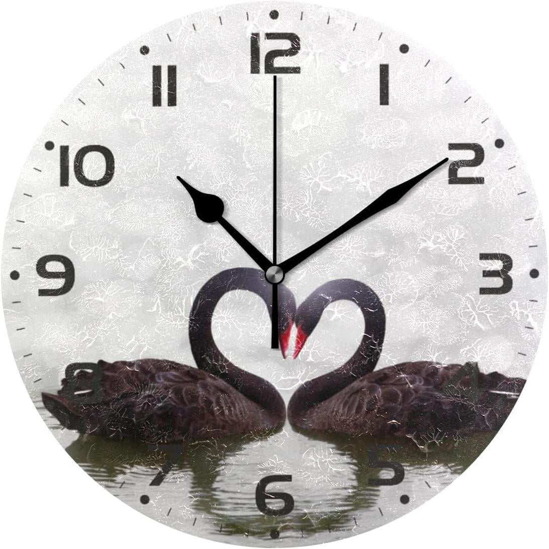 GZHJMY Black Swan Heart Wall Clock, 10" Silent Non Ticking Round Clock ...