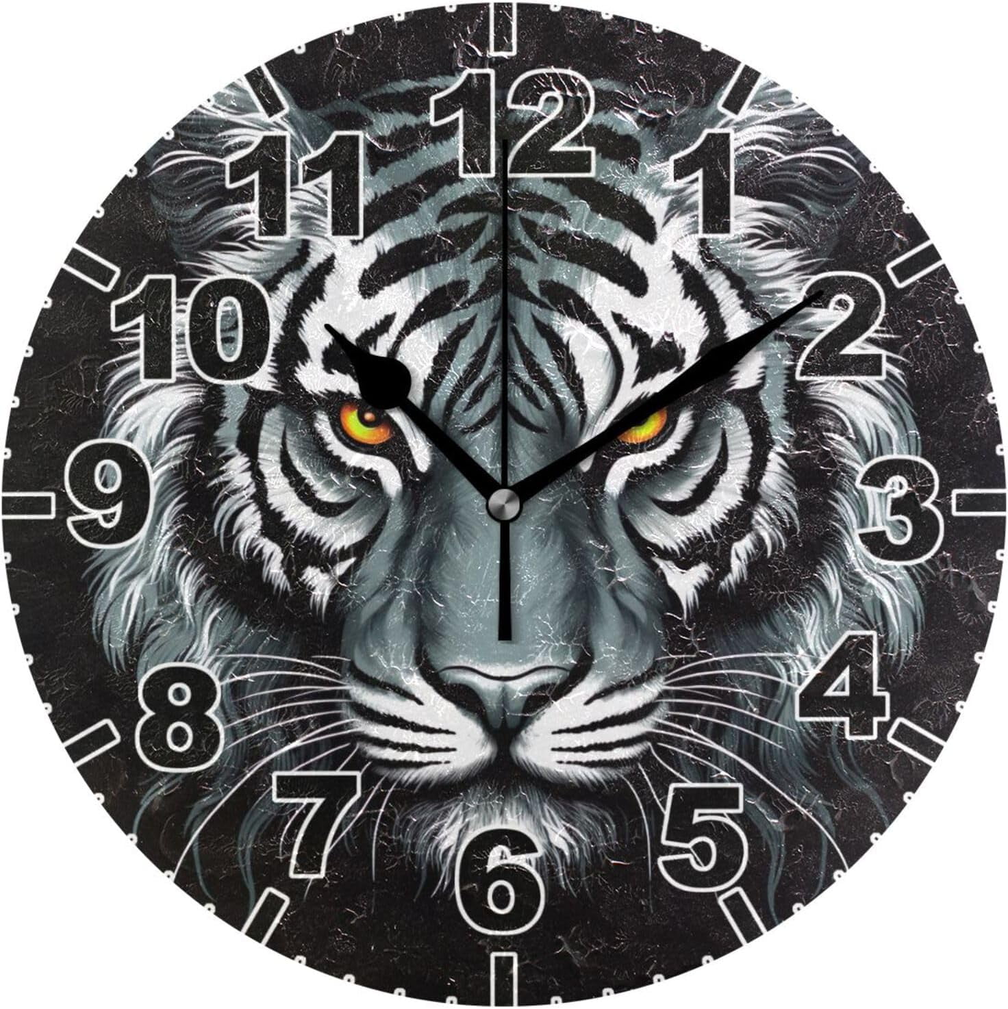 GZHJMY Black Tiger Round Wall Clock, Battery Operated Silent Non ...