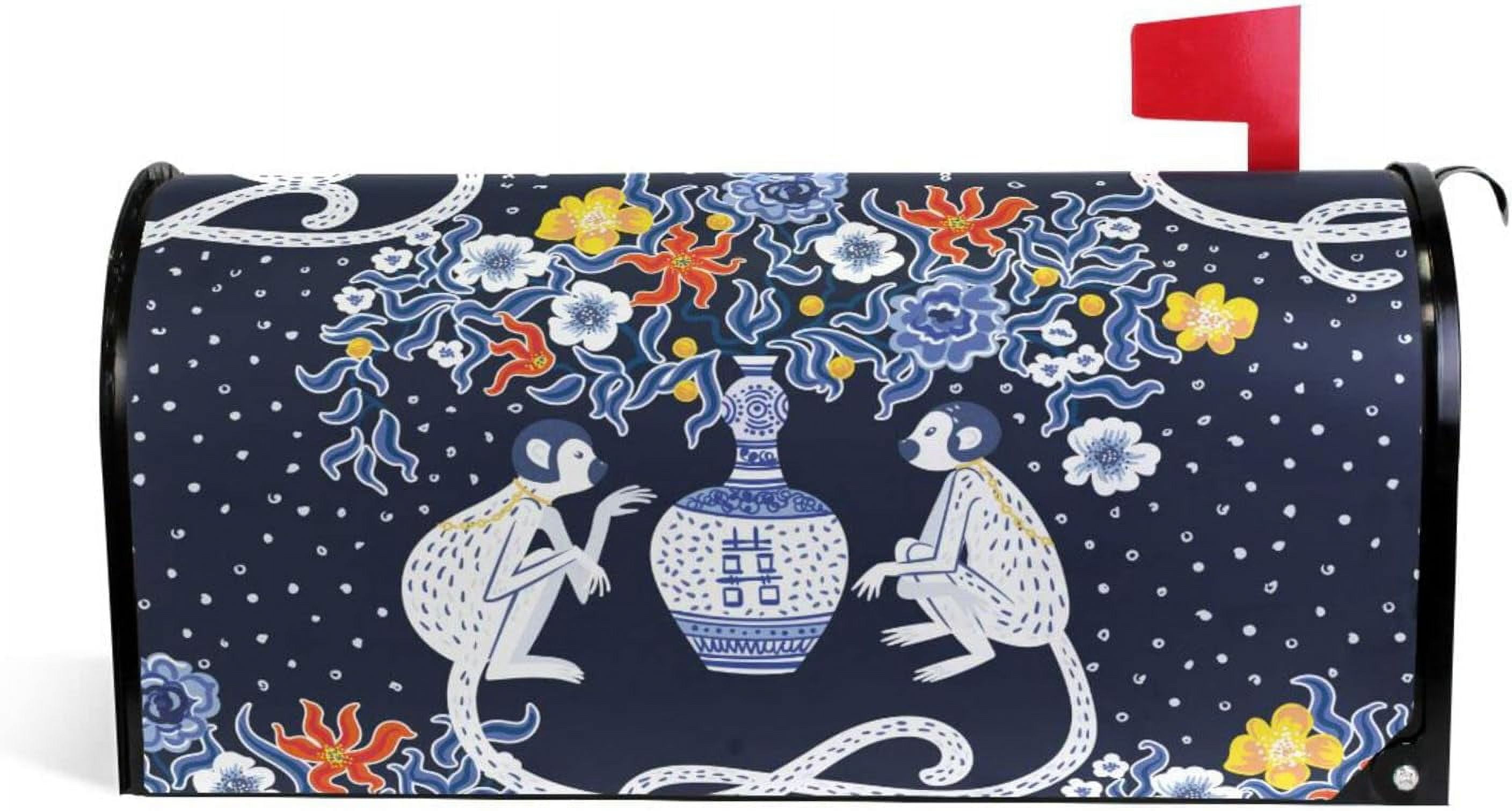 GZHJMY Black Vintage Monkey Flowers Magnetic Mailbox Cover Standard ...