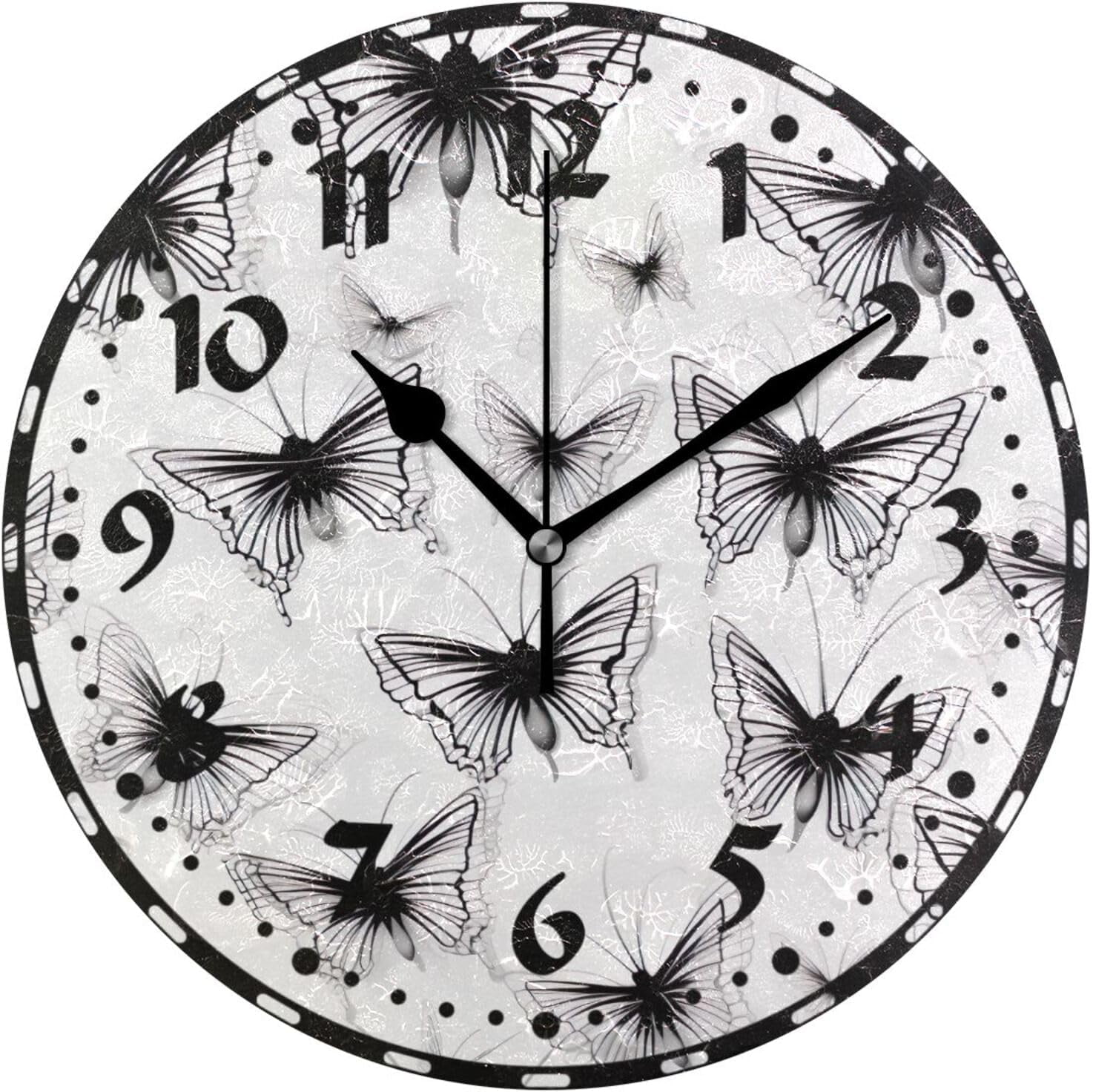 GZHJMY Black White Butterflies Wall Clock, Silent Non Ticking 10 Inch Battery Operated Wall ...