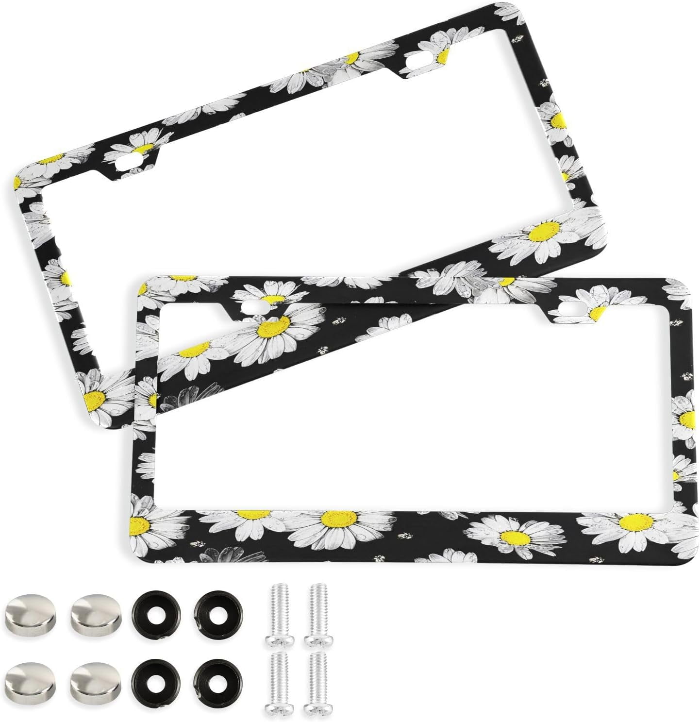 GZHJMY Black White Daisies License Plate Frames Set of 2, Universal ...