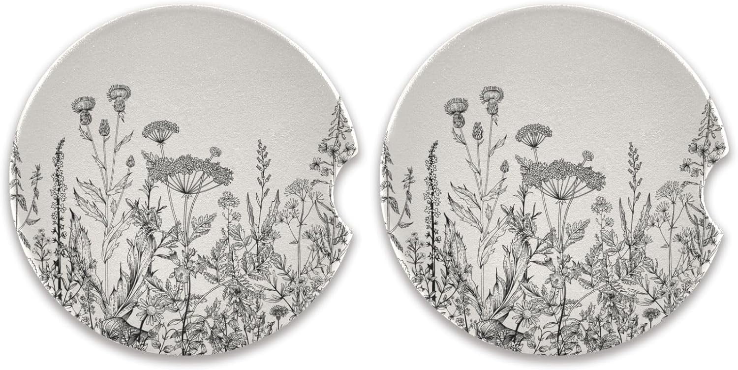 GZHJMY Black and White Flowers Car Coasters 2 Pack Drinks Absorbent ...