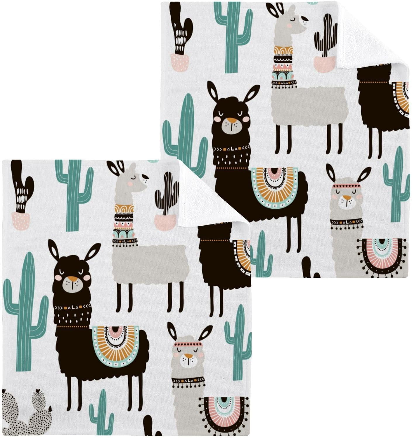 GZHJMY Black White Llama Green Cactus Wash Cloths 2 Pcs Small Cotton ...
