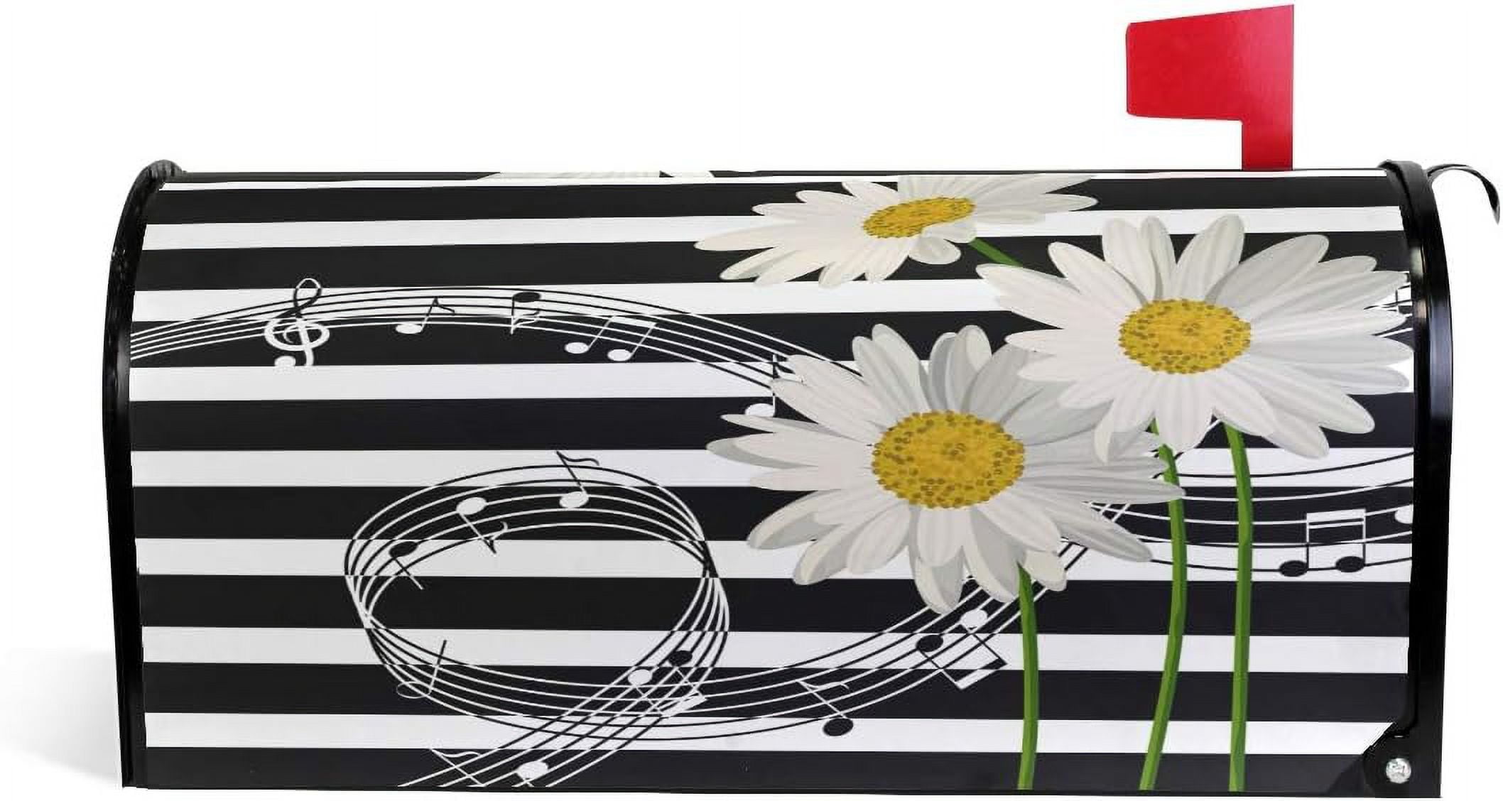 GZHJMY Black White Striped Music Notes Daisies Flower Magnetic Mailbox ...