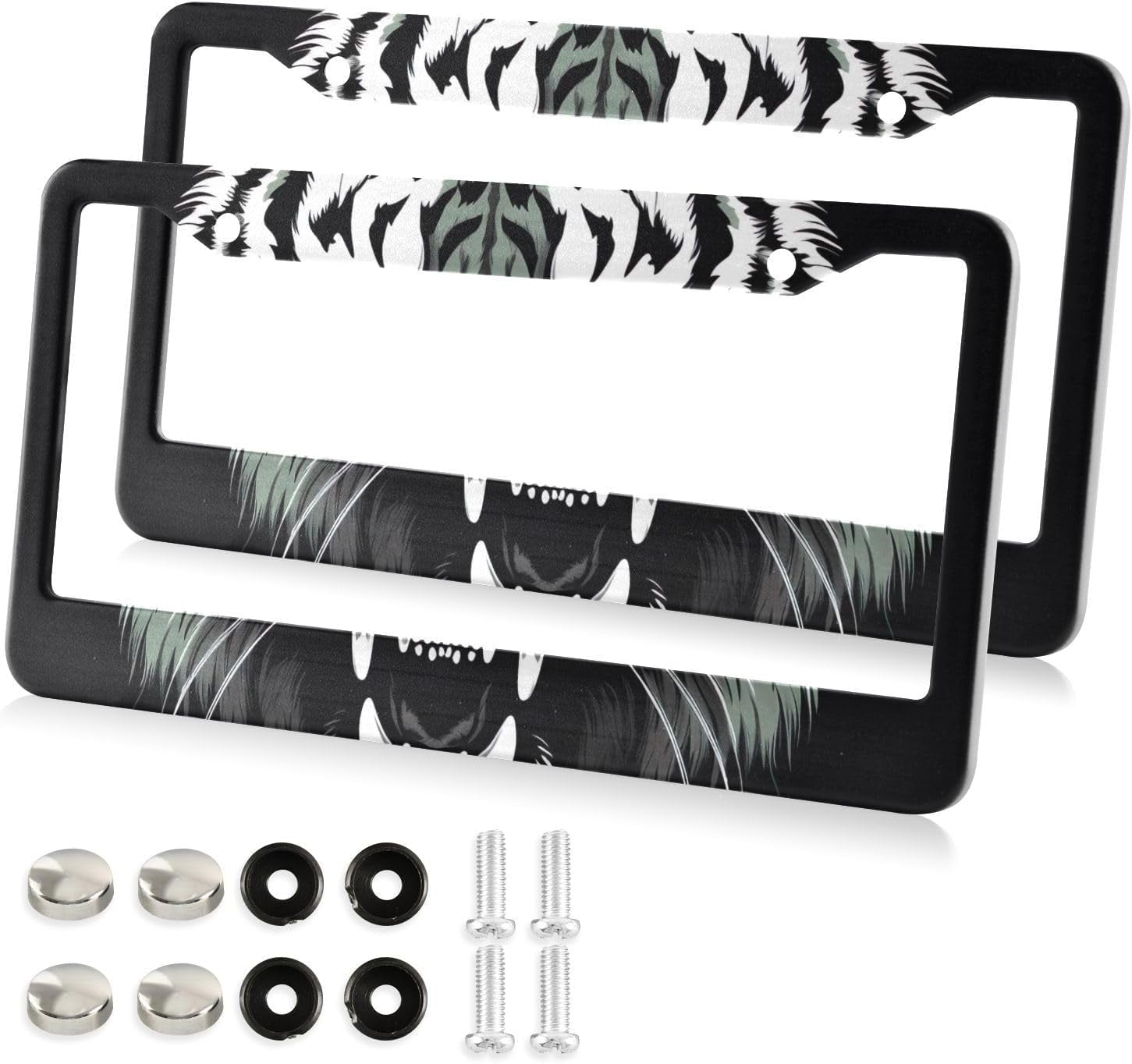 GZHJMY Black & White Tiger License Plate Frames 2 Pack Aluminum License ...