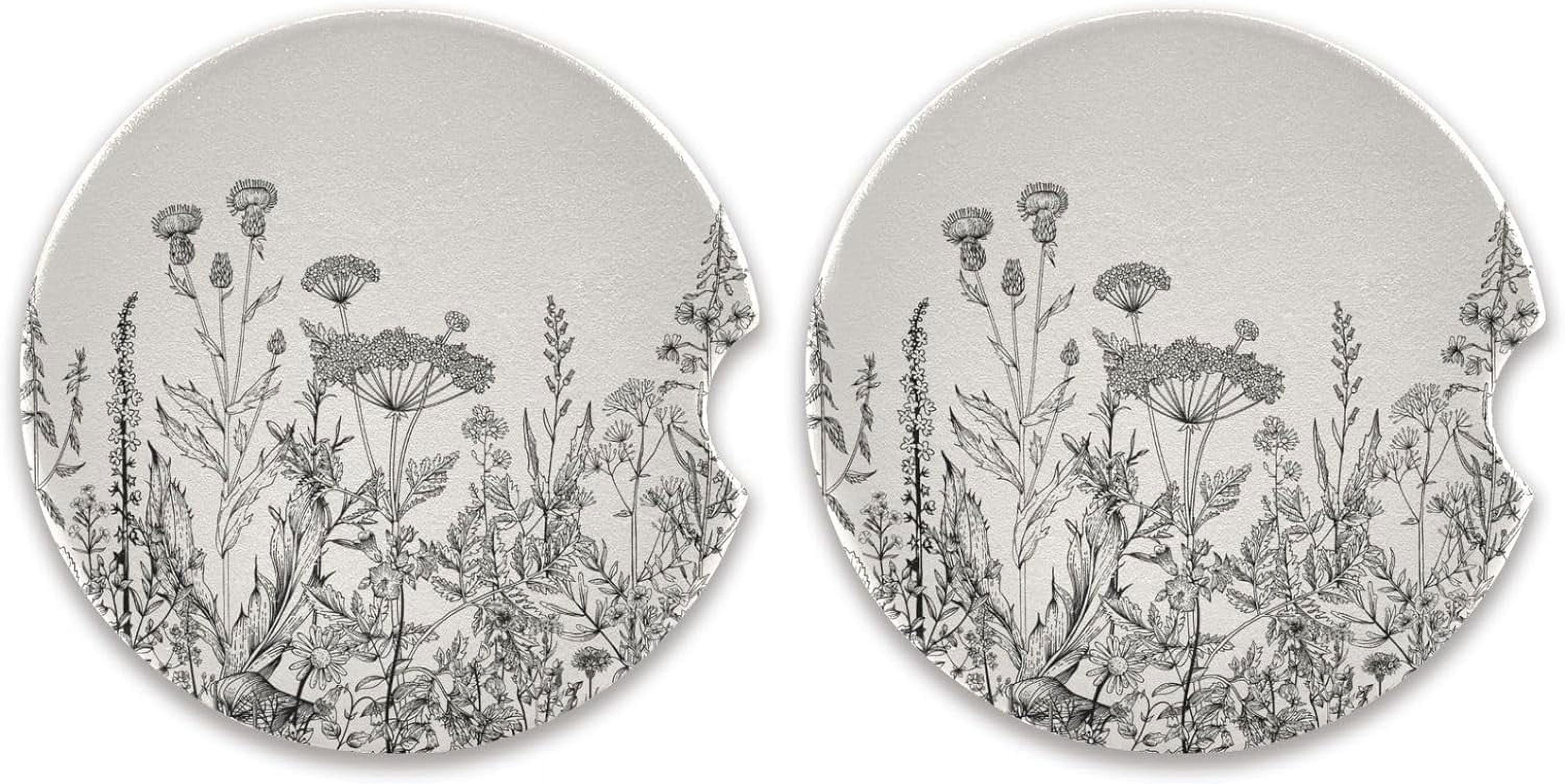 GZHJMY Black and White Flowers Car Coasters, 2 Pack Drinks Absorbent ...