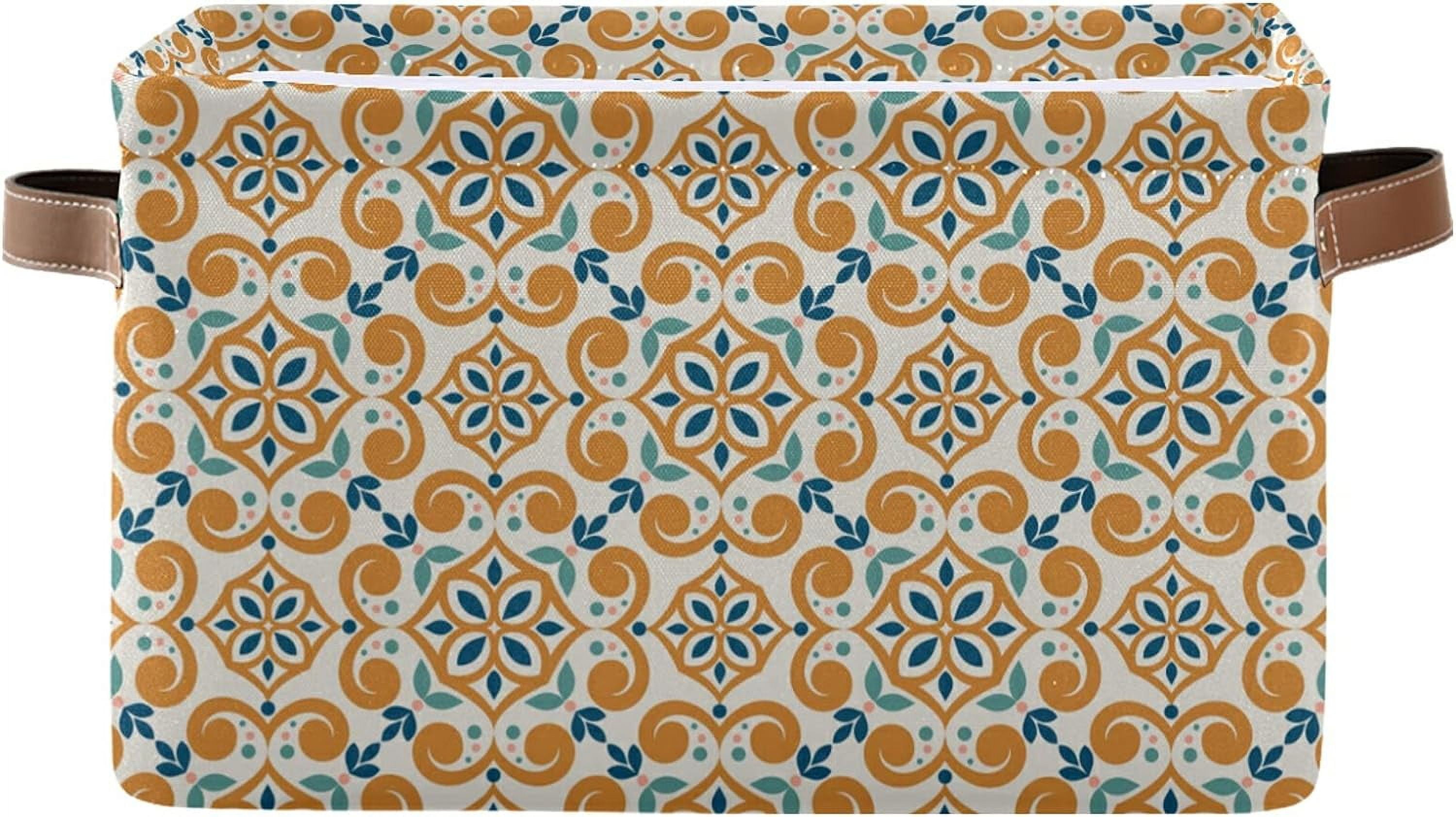 GZHJMY Blue And Orange Medallion Storage Bin Collapsible with Handle, 1PCS Rectangle Waterproof ...