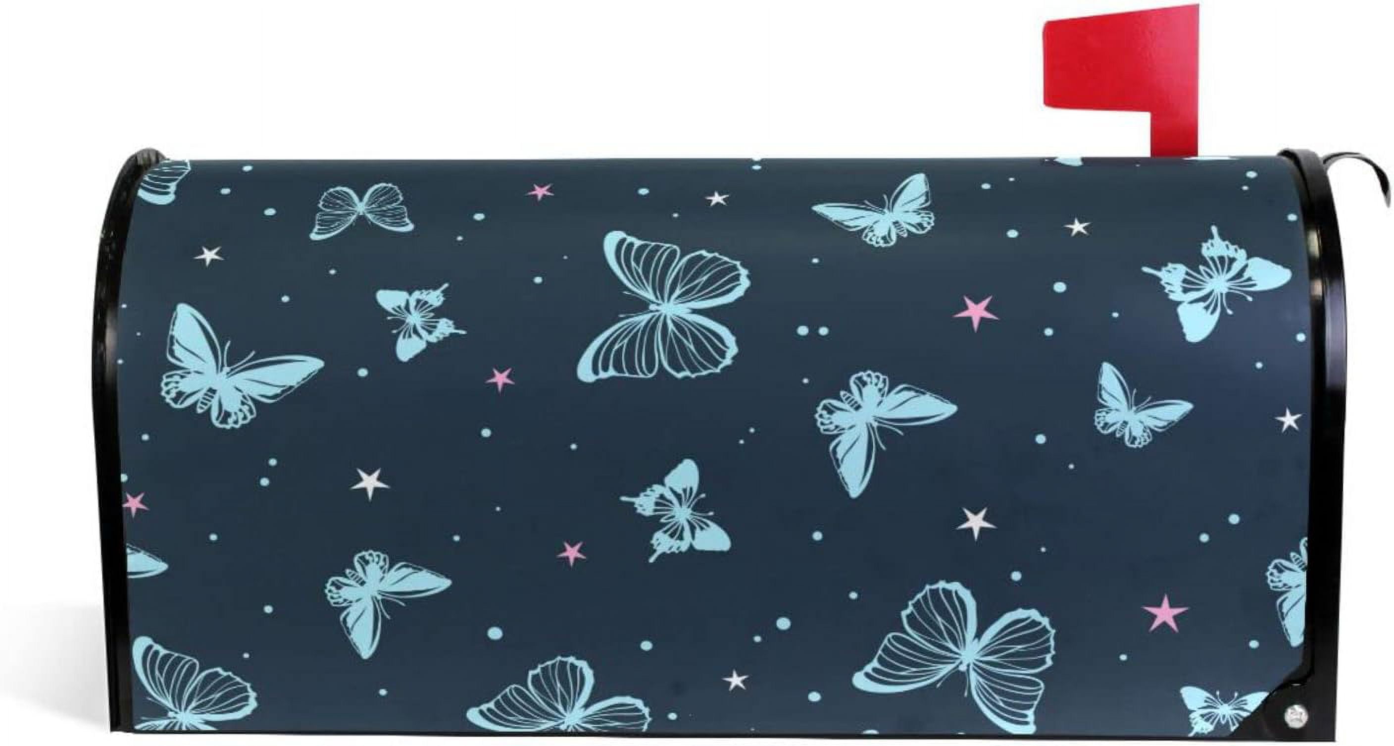 GZHJMY Blue Beautiful Stars Butterflies Magnetic Mailbox Cover Large ...
