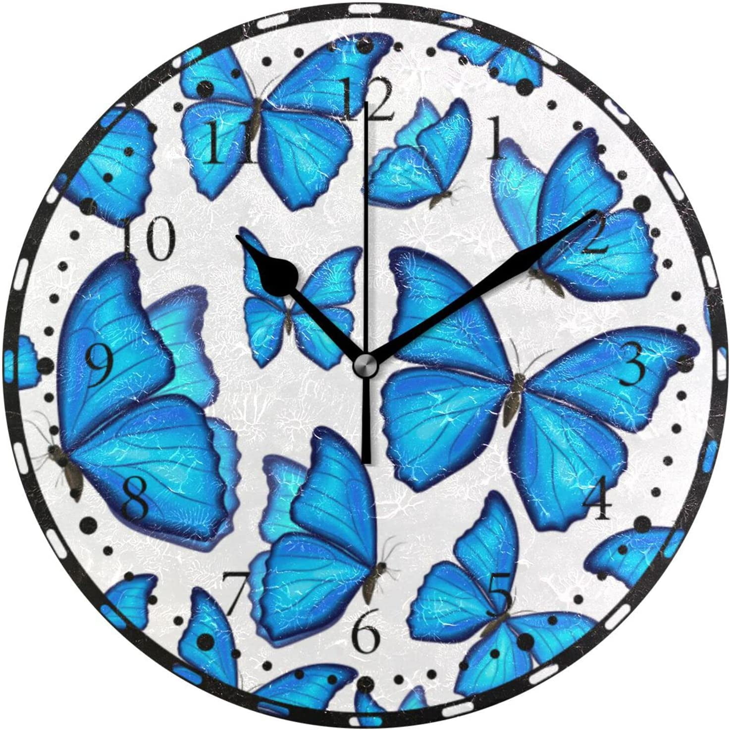 GZHJMY Blue Butterflies Wall Clock, PVC Silent Non Ticking 10 Inch ...