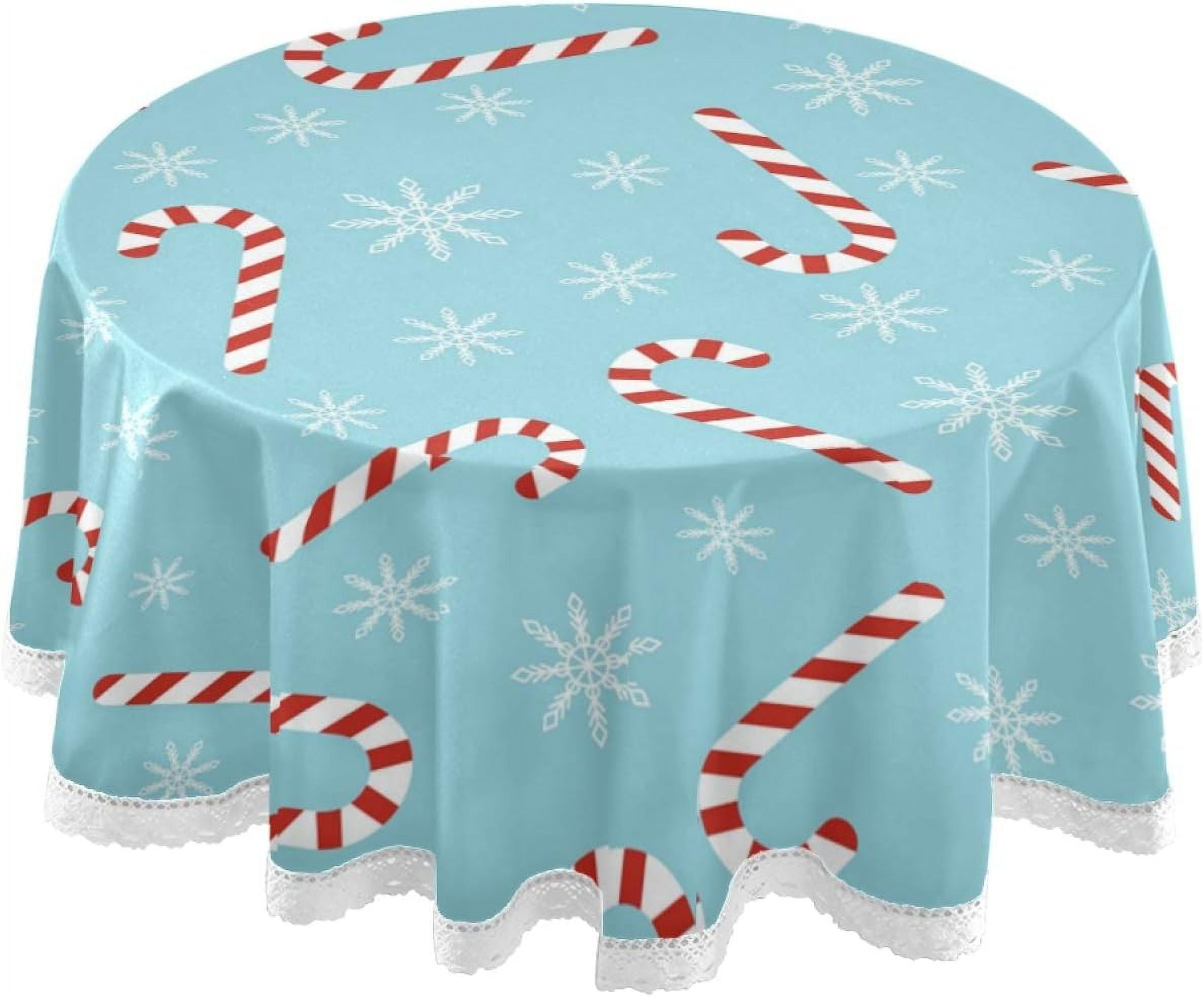 GZHJMY Blue Candy Canes Tablecloth - White Lace Edges Round Table Cover ...