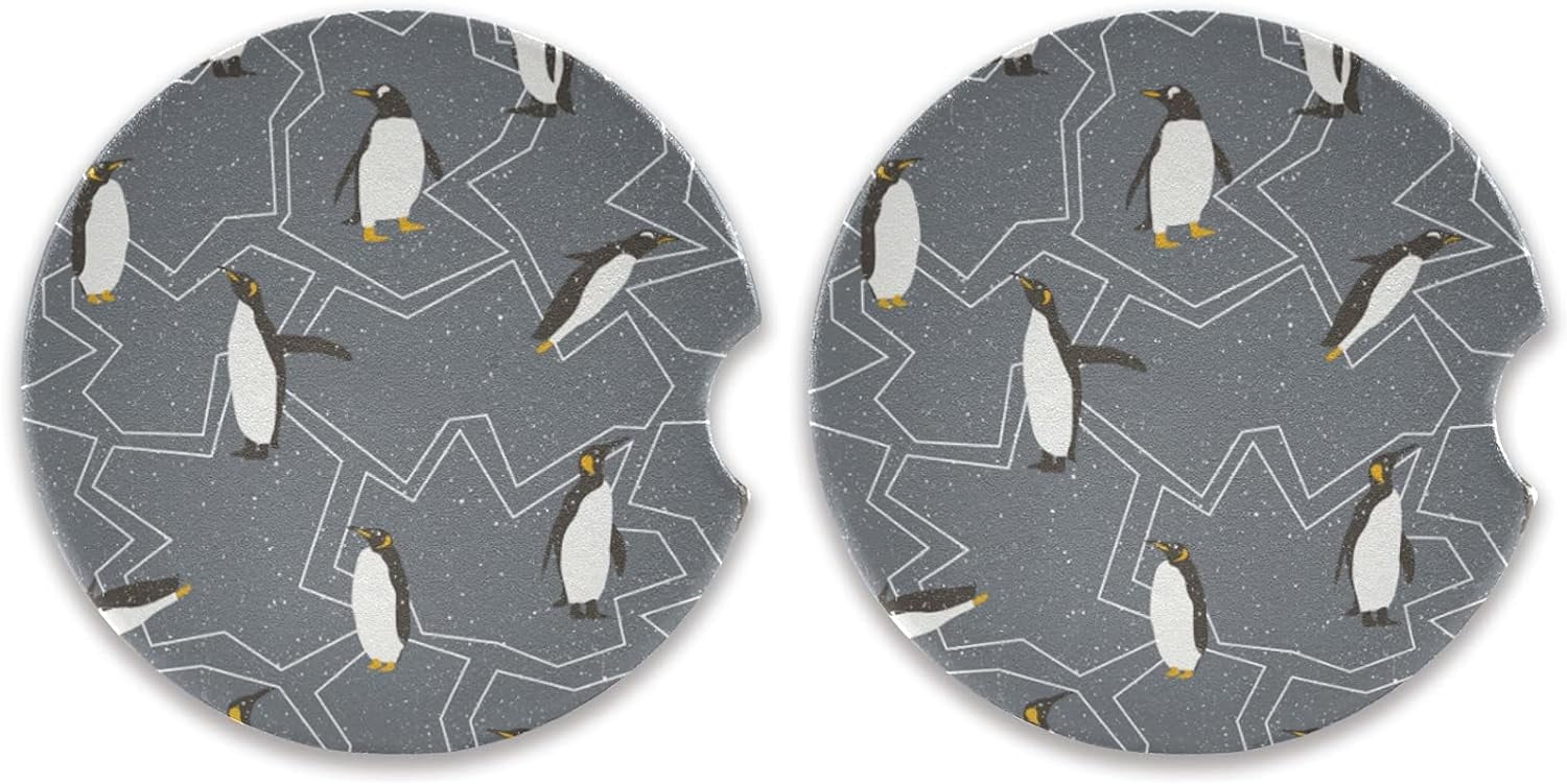 GZHJMY Blue Cartoon Penguin Car Coasters 2 Pieces, Absorbent Ceramic ...