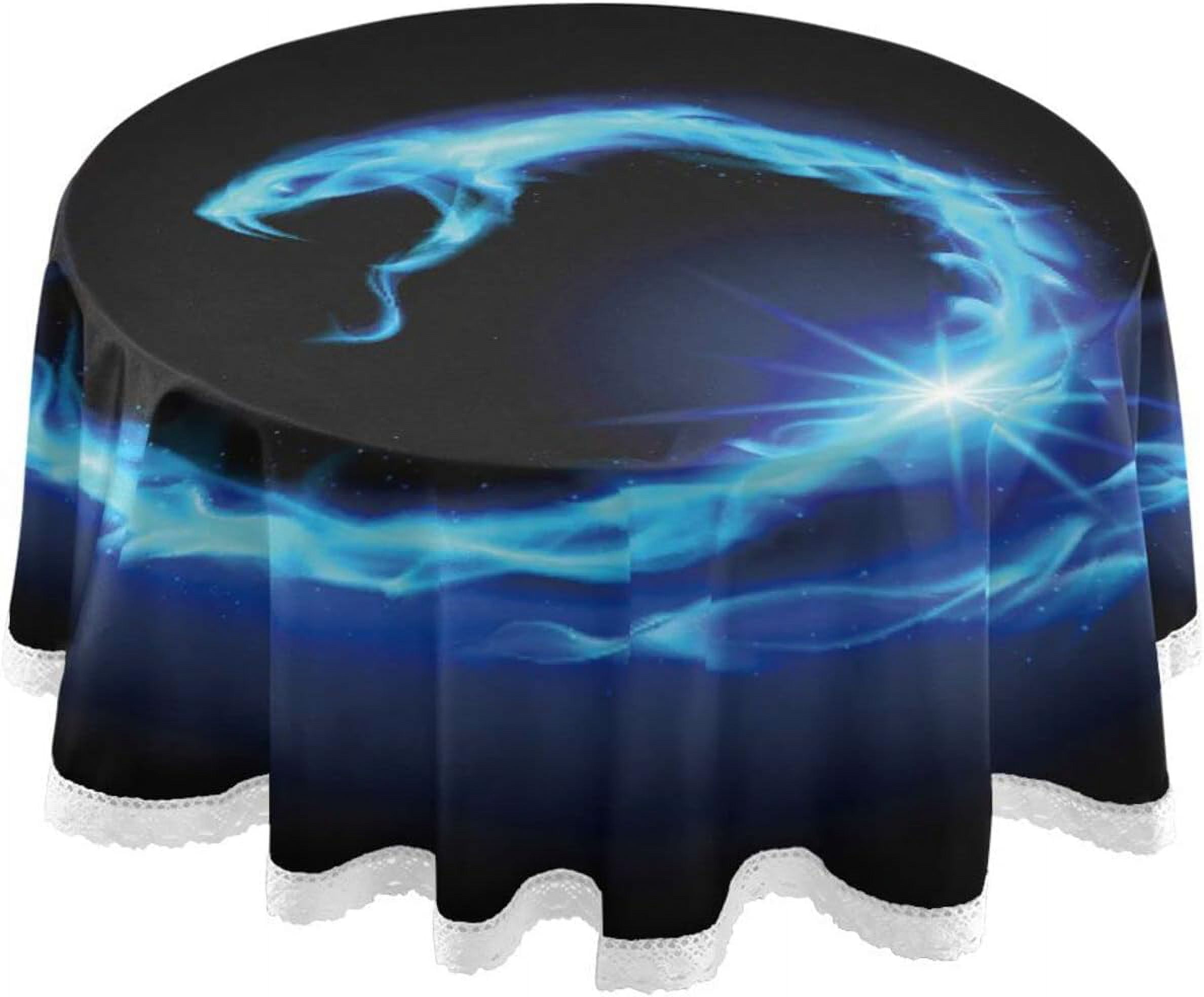 GZHJMY Blue Flame Snake Mystic Polyester Fiber Round Lace Tablecloth ...