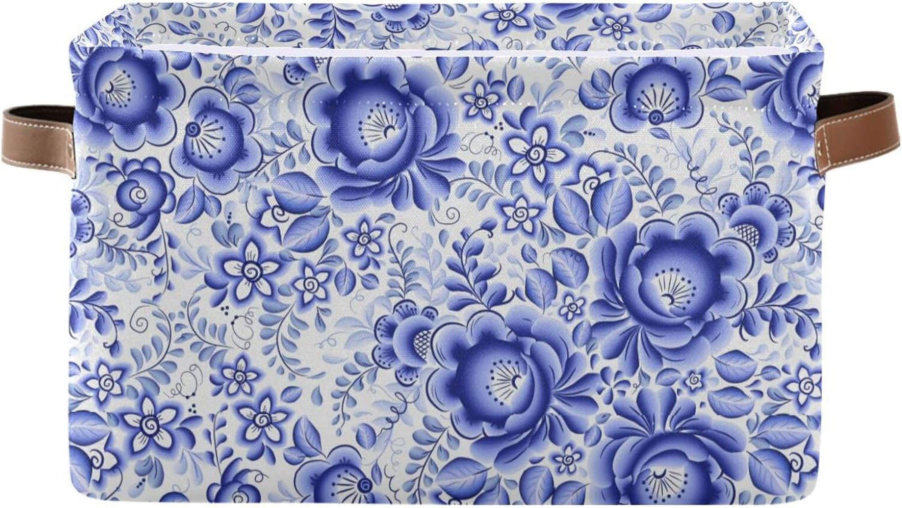 GZHJMY Blue Floral Storage Basket, Durable Canvas With Handles Large ...