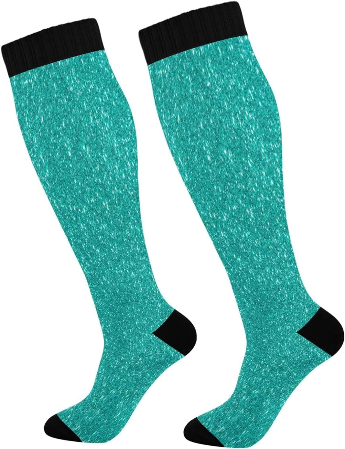 GZHJMY Blue Glitter Texture Compression Socks for Women Men, Knee High ...