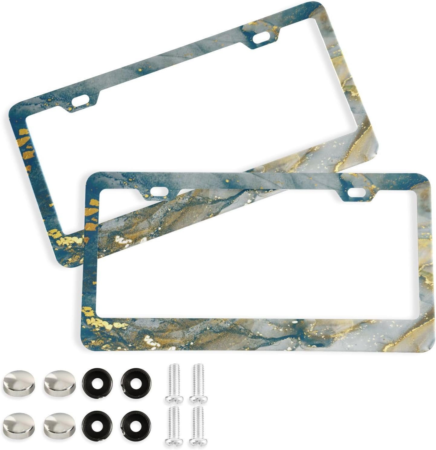GZHJMY Blue Gold Marble Car License Plate Frame, 2 Pack Aluminum ...