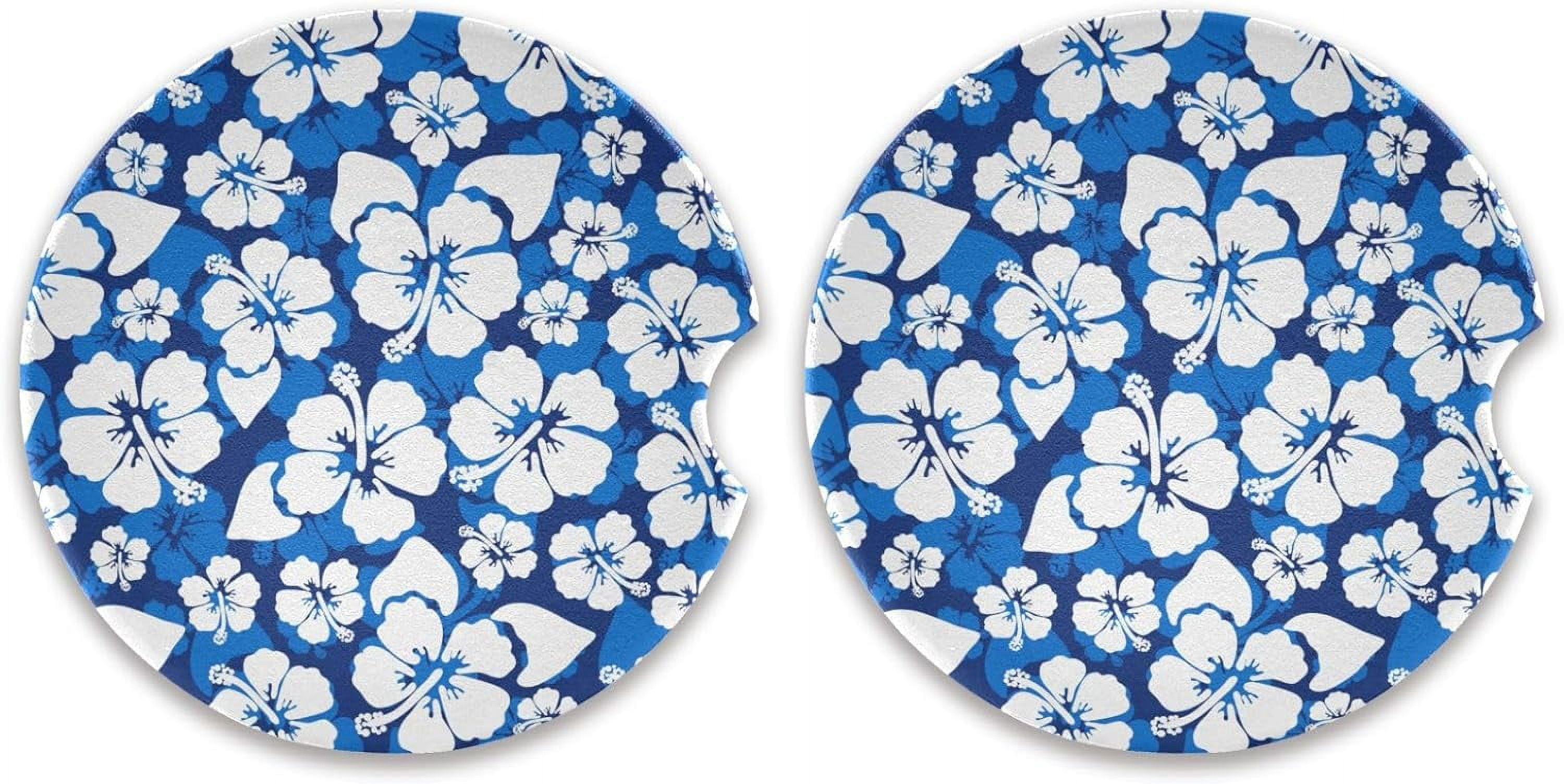 GZHJMY Blue Hibiscus Car Coasters 2 Pack Drinks Absorbent Ceramic Stone ...
