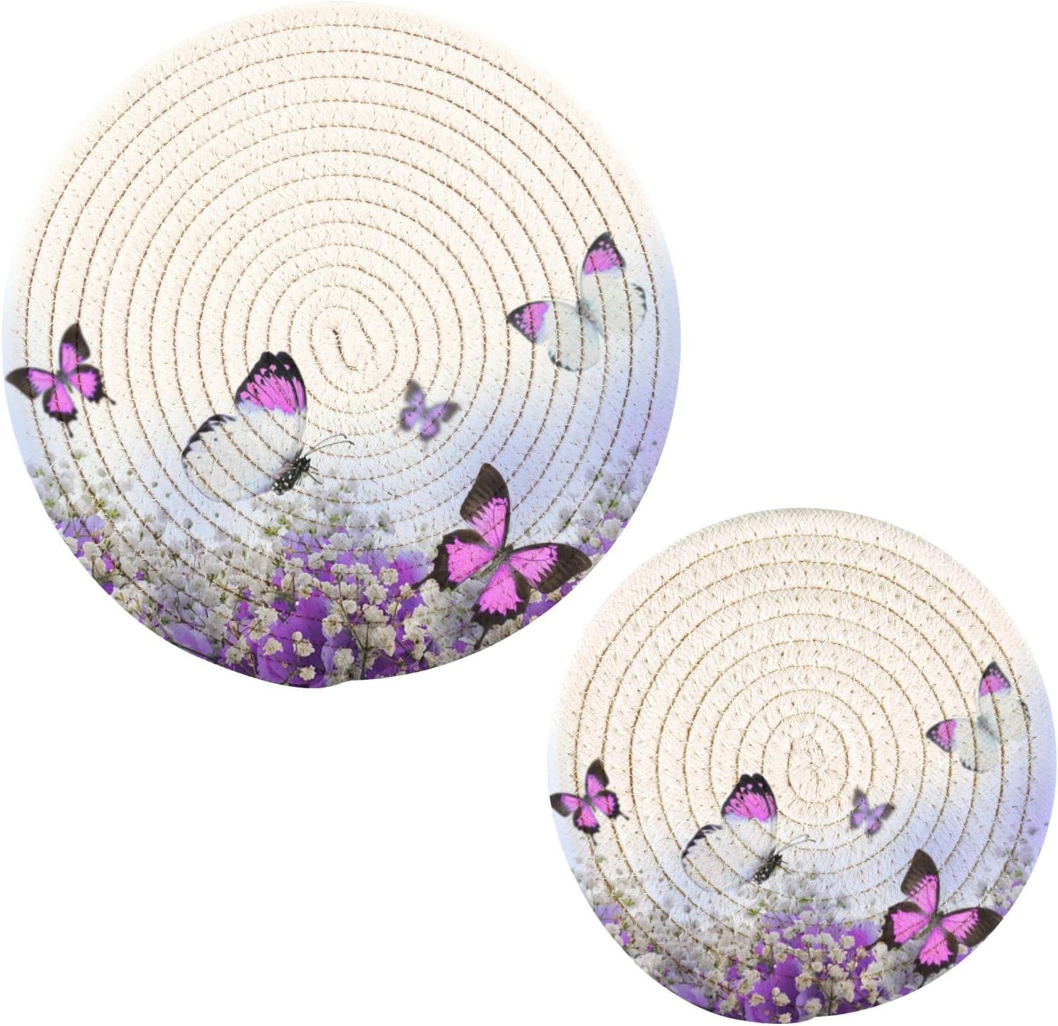 GZHJMY Blue Hydrangeas Flowers and Butterfly Print Round Cotton Rope ...