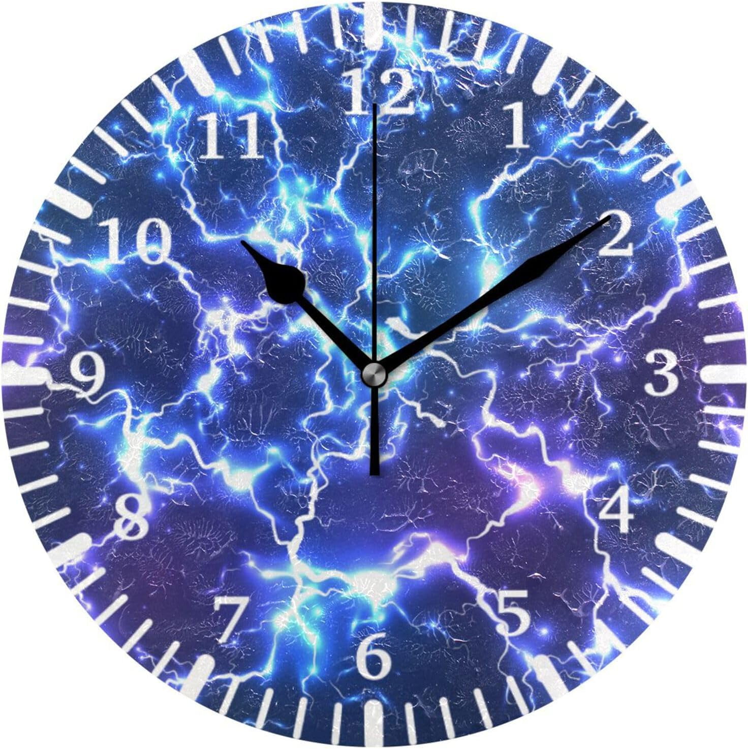 GZHJMY Blue Lightning Wall Clock,Silent Non Ticking 10 Inch Battery ...