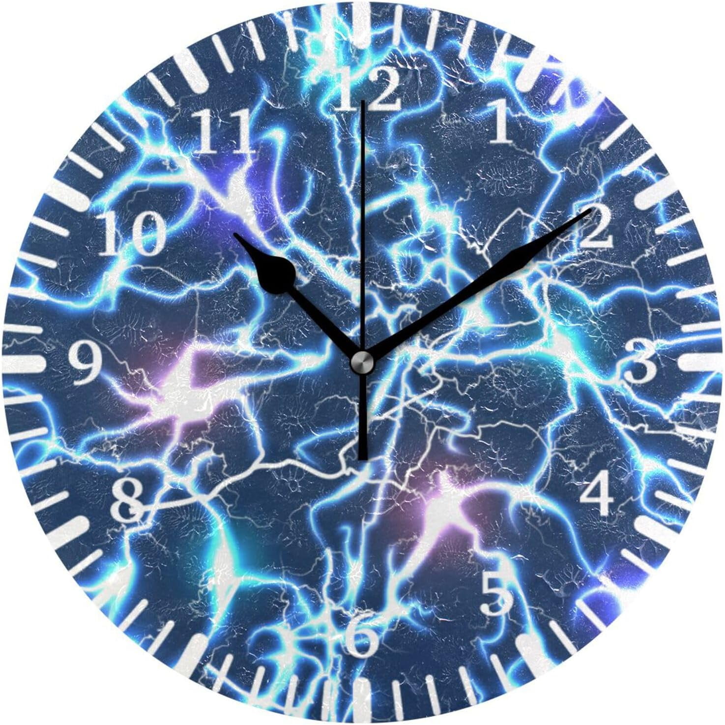 GZHJMY Blue Lightning Wall Clock,Silent Non Ticking 10 Inch Battery ...