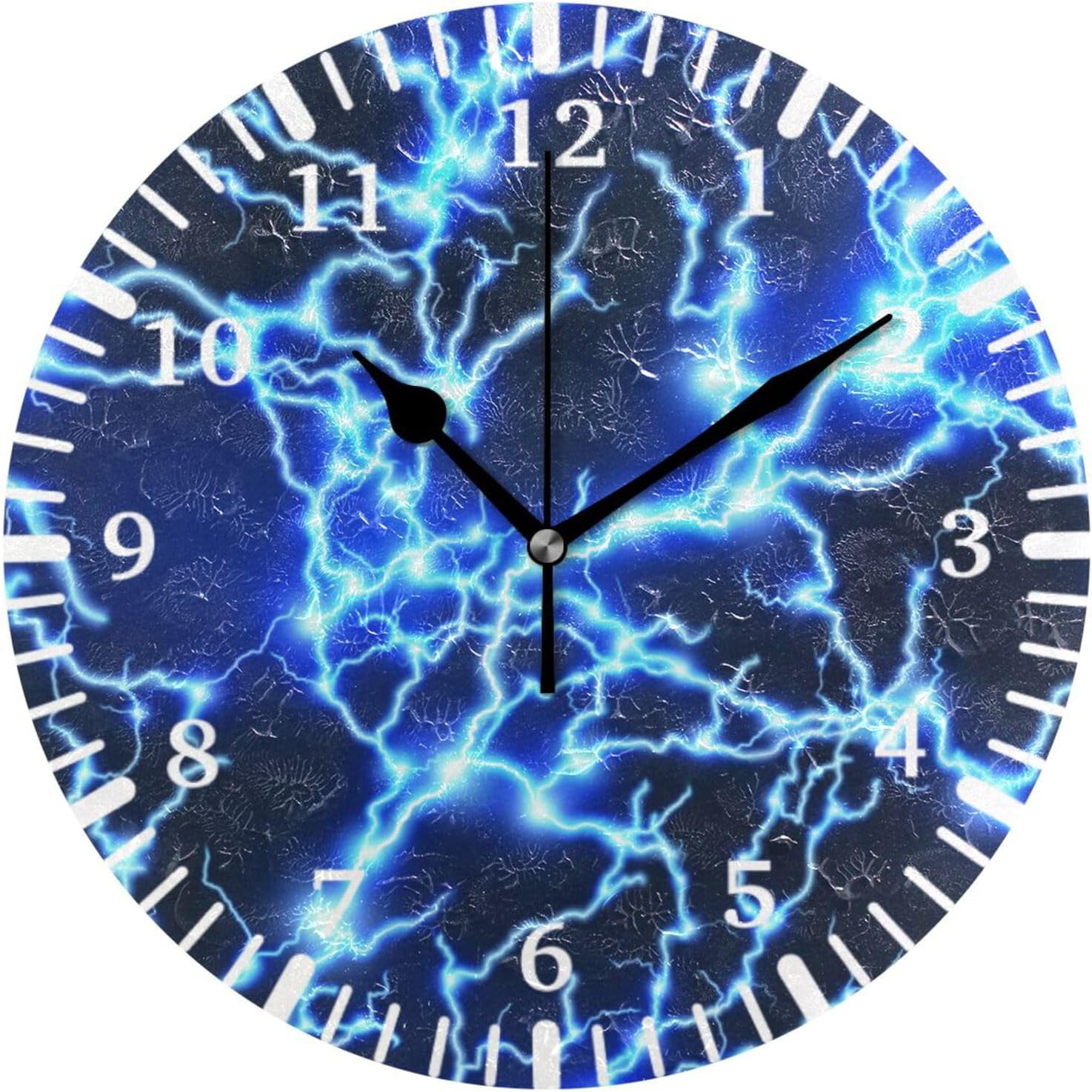 GZHJMY Blue Lightning Wall Clock,Silent Non Ticking 10 Inch Battery ...