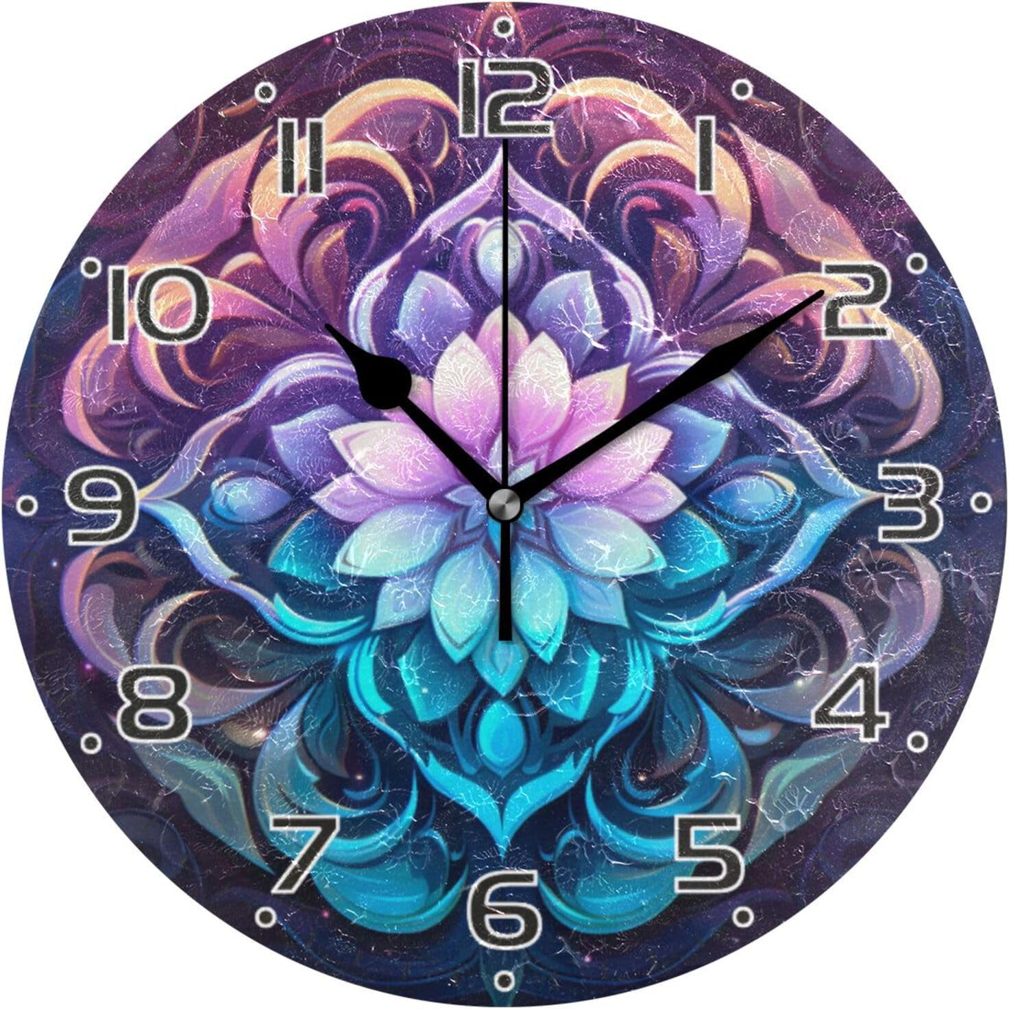 GZHJMY Blue Mandala Clock Silent Round Wall Clock Non Ticking Battery Device Clocks Creative ...
