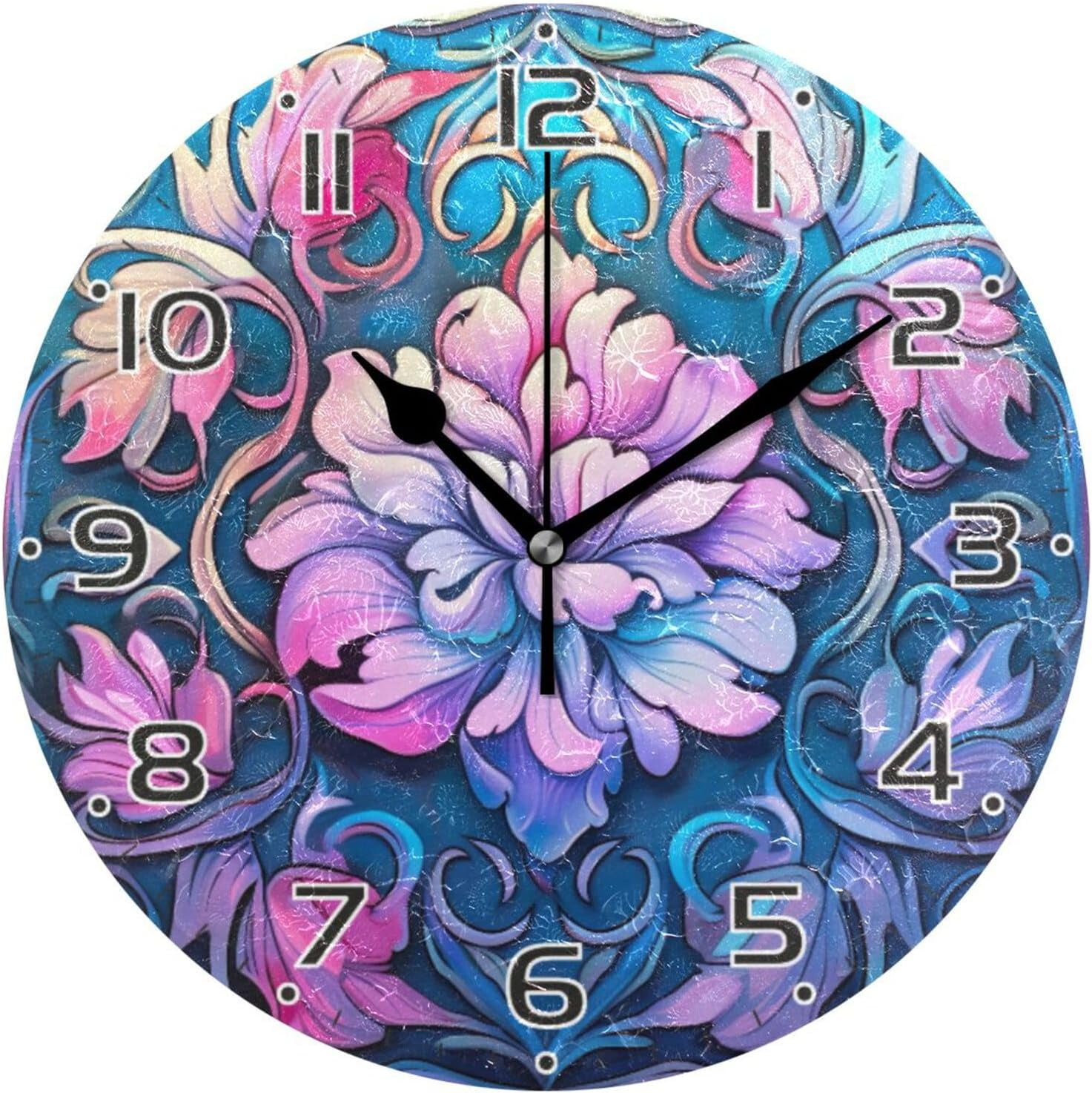 GZHJMY Blue Mandala Clock Silent Round Wall Clock Non Ticking Battery Device Clocks Creative ...