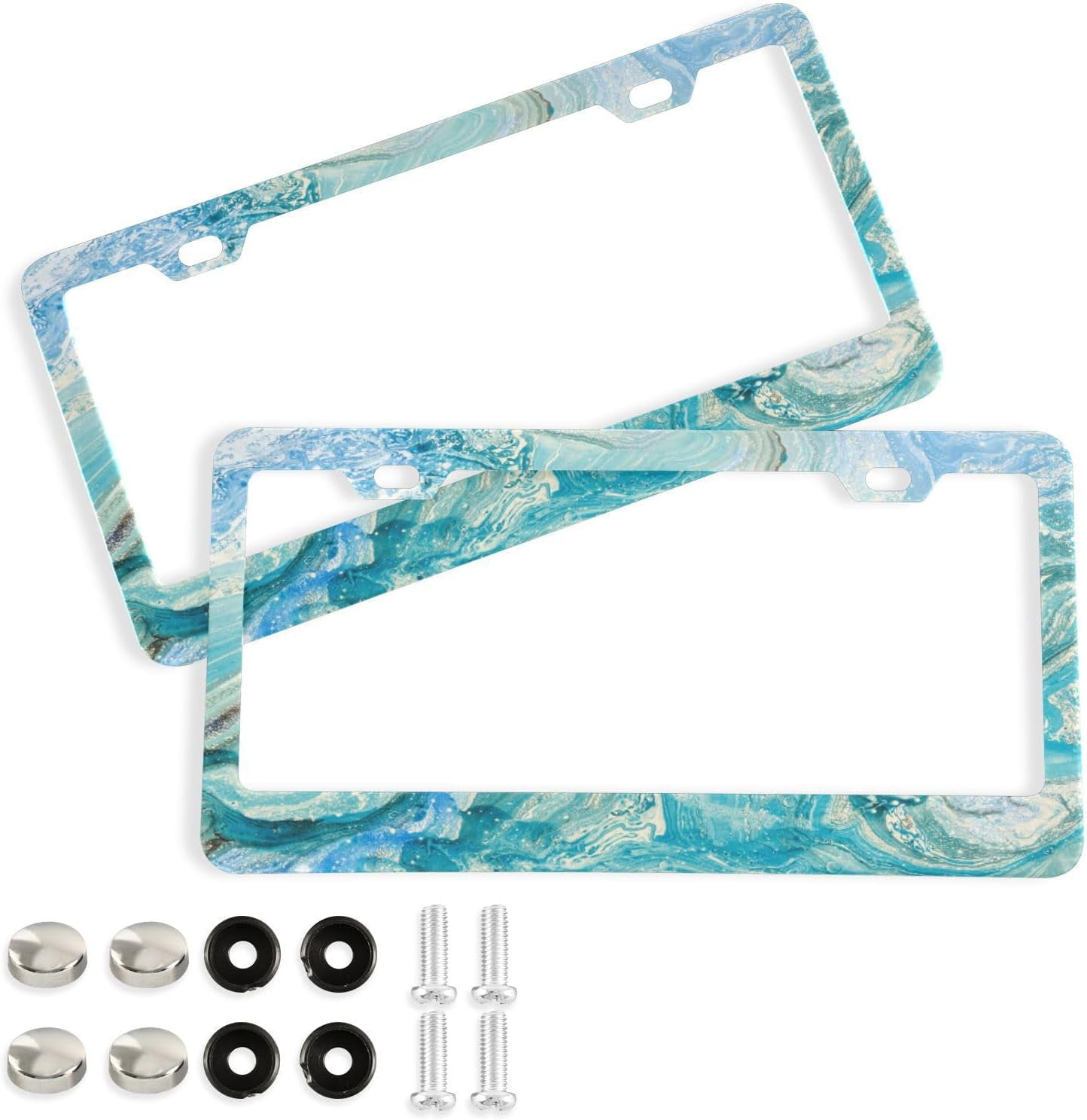 GZHJMY Blue Marble Car License Plate Frame, 2 Pack Aluminum License ...