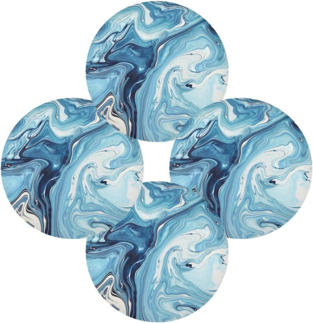 GZHJMY Blue Marble Round Placemats Set of 4, Non-Slip Heat Resistant ...