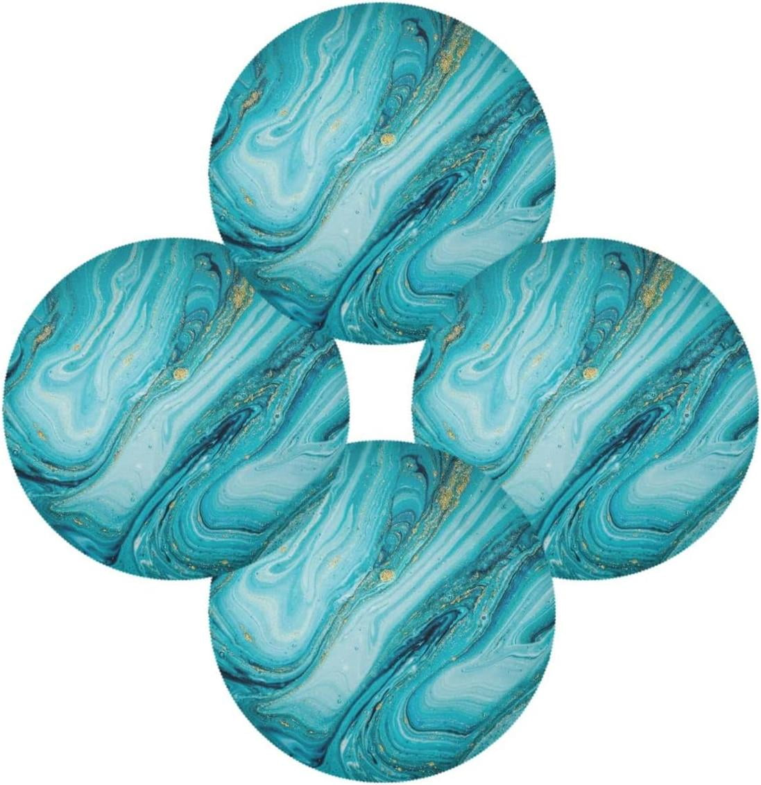 GZHJMY Blue Marble Round Placemats Set of 4, Non-Slip Heat Resistant ...