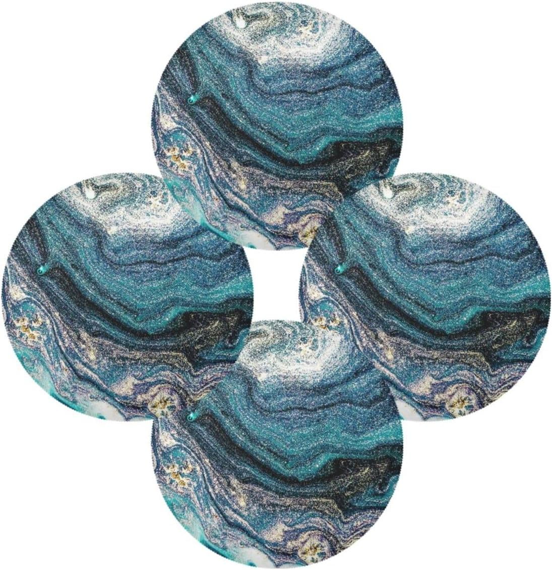GZHJMY Blue Marble Round Placemats Set of 4, Non-Slip Heat Resistant ...