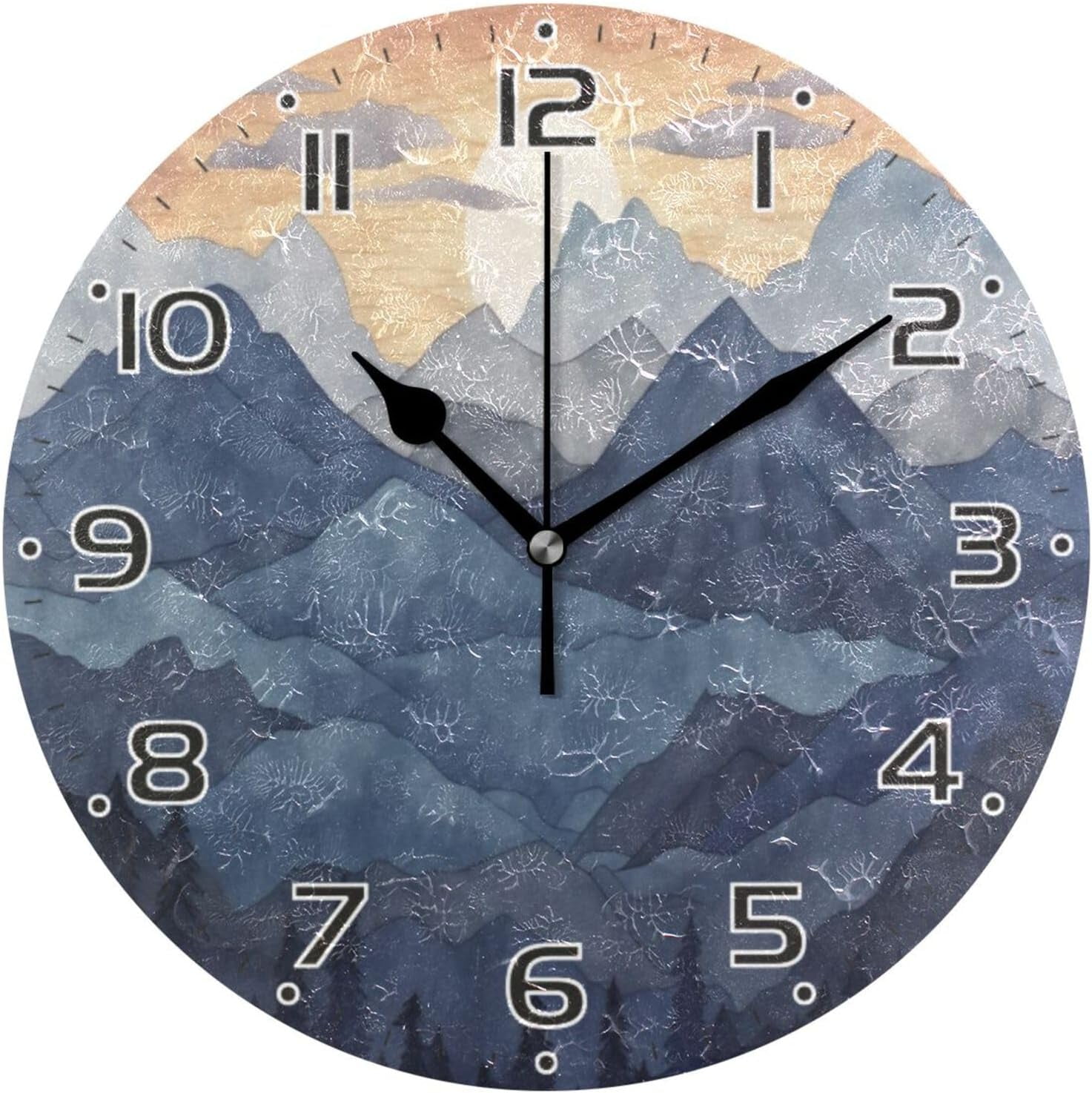 GZHJMY Blue Mountain Clock Silent Round Wall Clock Non Ticking Battery ...