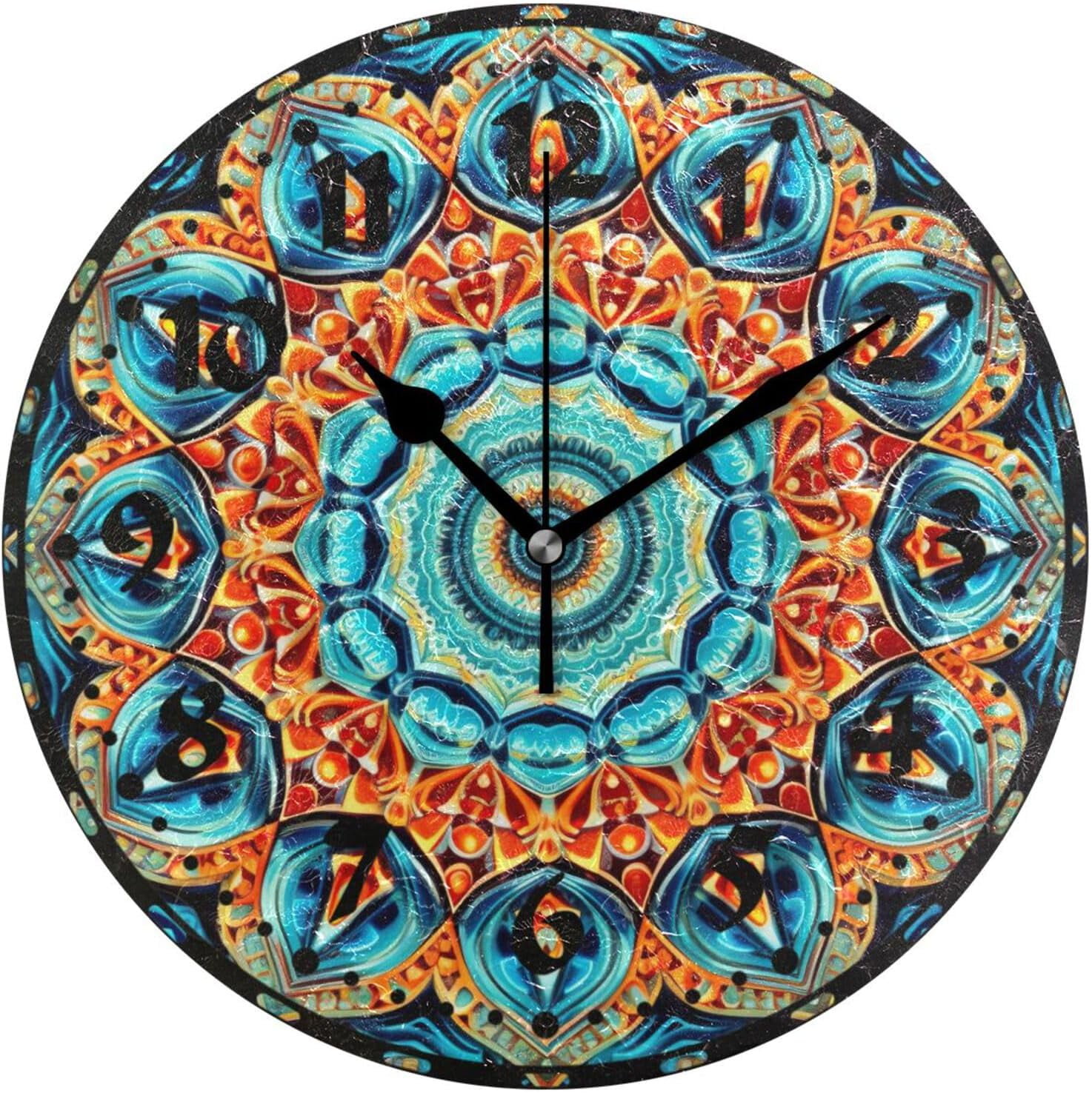 GZHJMY Blue Orange Mandala Wall Clock, PVC Silent Non Ticking 10 Inch Battery Operated Wall ...