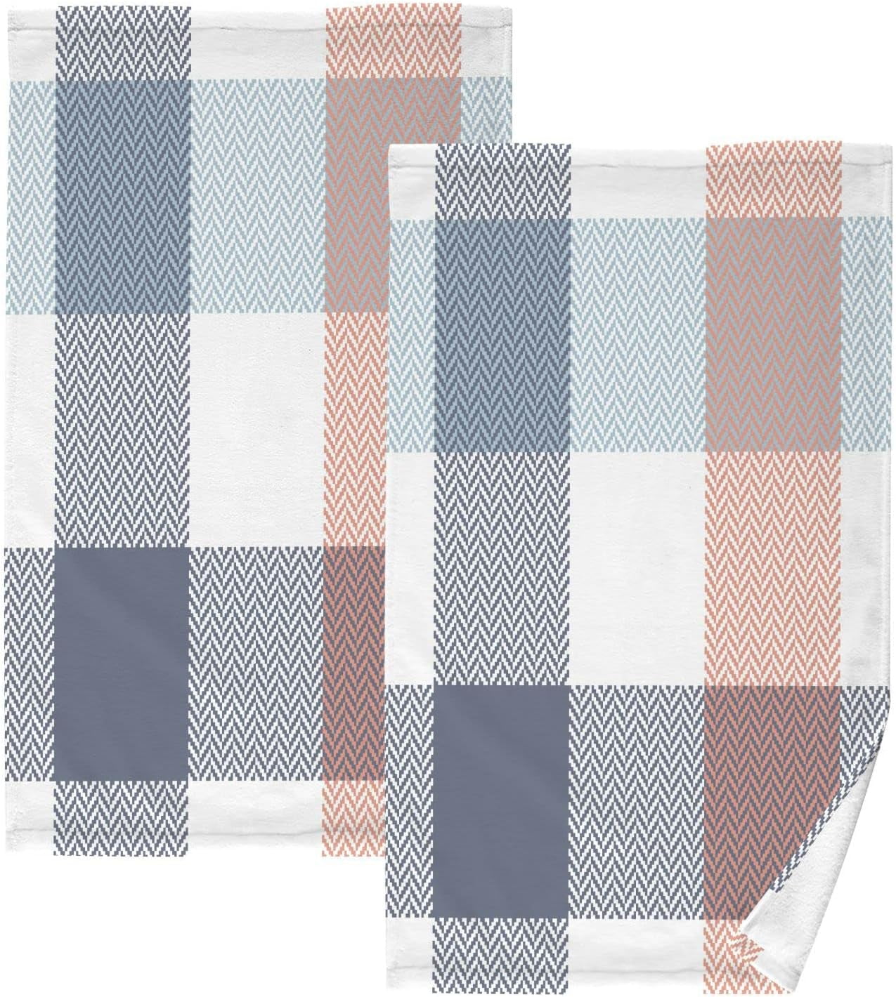 GZHJMY Blue and Orange Plaid Two Sets of Cotton Towels, Delicate and ...