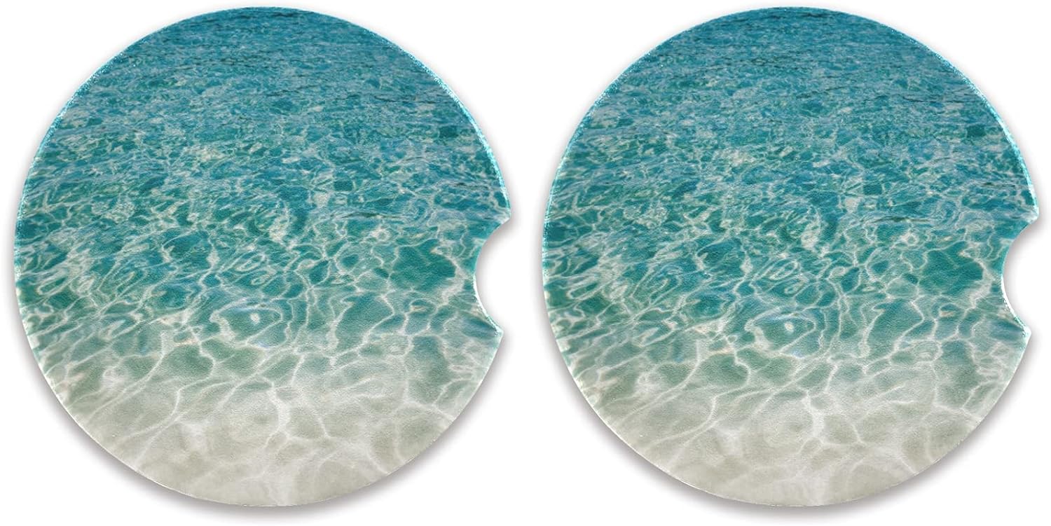 GZHJMY Blue Pacific Ocean Car Coasters 2 Pieces, Absorbent Ceramic Cork ...