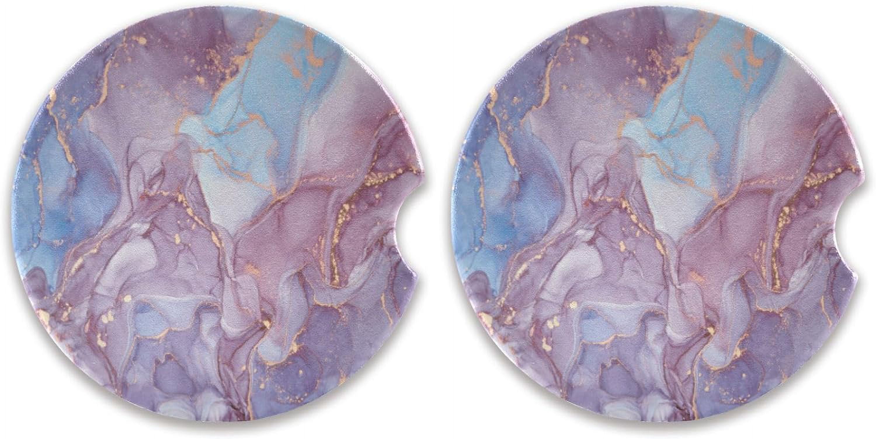 GZHJMY Blue Purple Marble Car Coaster for Cup Holders, 2 Pack Absorbent ...