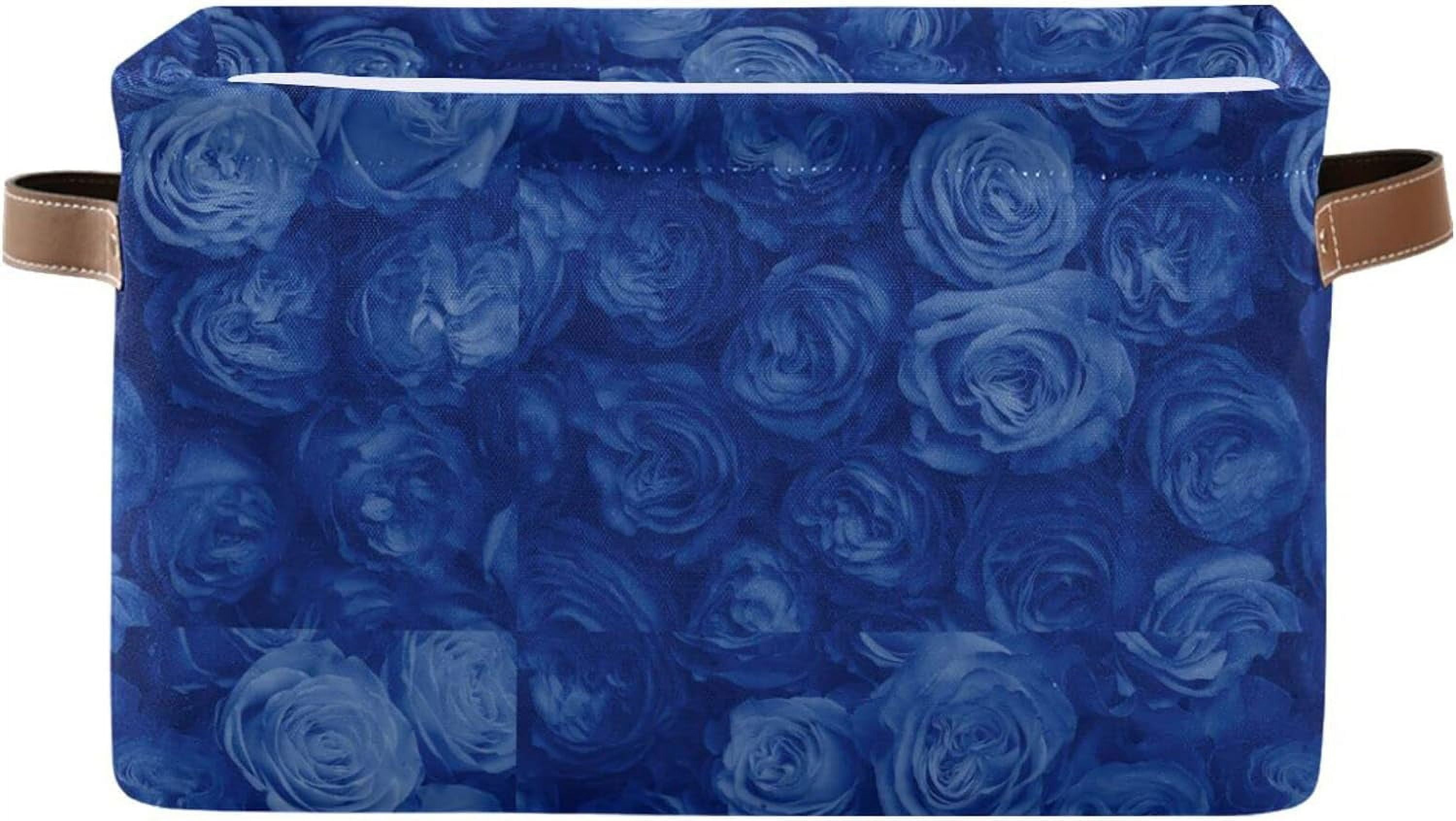 GZHJMY Blue Roses Floral Storage Basket with Handles Collapsible ...