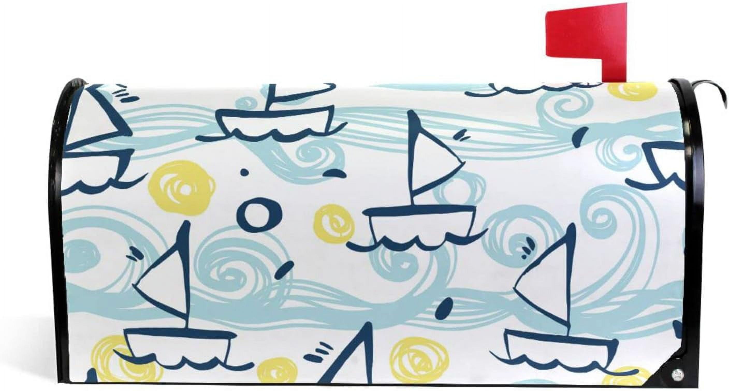 GZHJMY Blue Sea Cute Ships Magnetic Mailbox Cover Large Size Mailbox ...